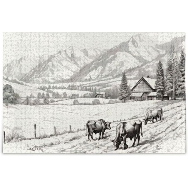 Ranch Drawing Puzzle 1000 Pieces - Wooden Jigsaw Puzzles for Family ...