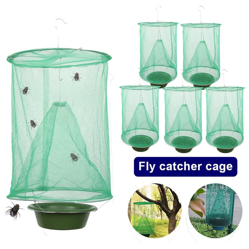 Ranch Fly Trap Reusable Hanging Fly Catcher Cage with Plastic Pots ...
