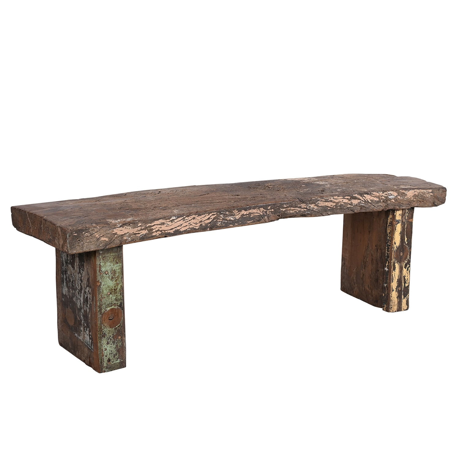Ranch Style Rustic Teak Wood 55" Long Outdoor Bench | Distressed Wooden ...