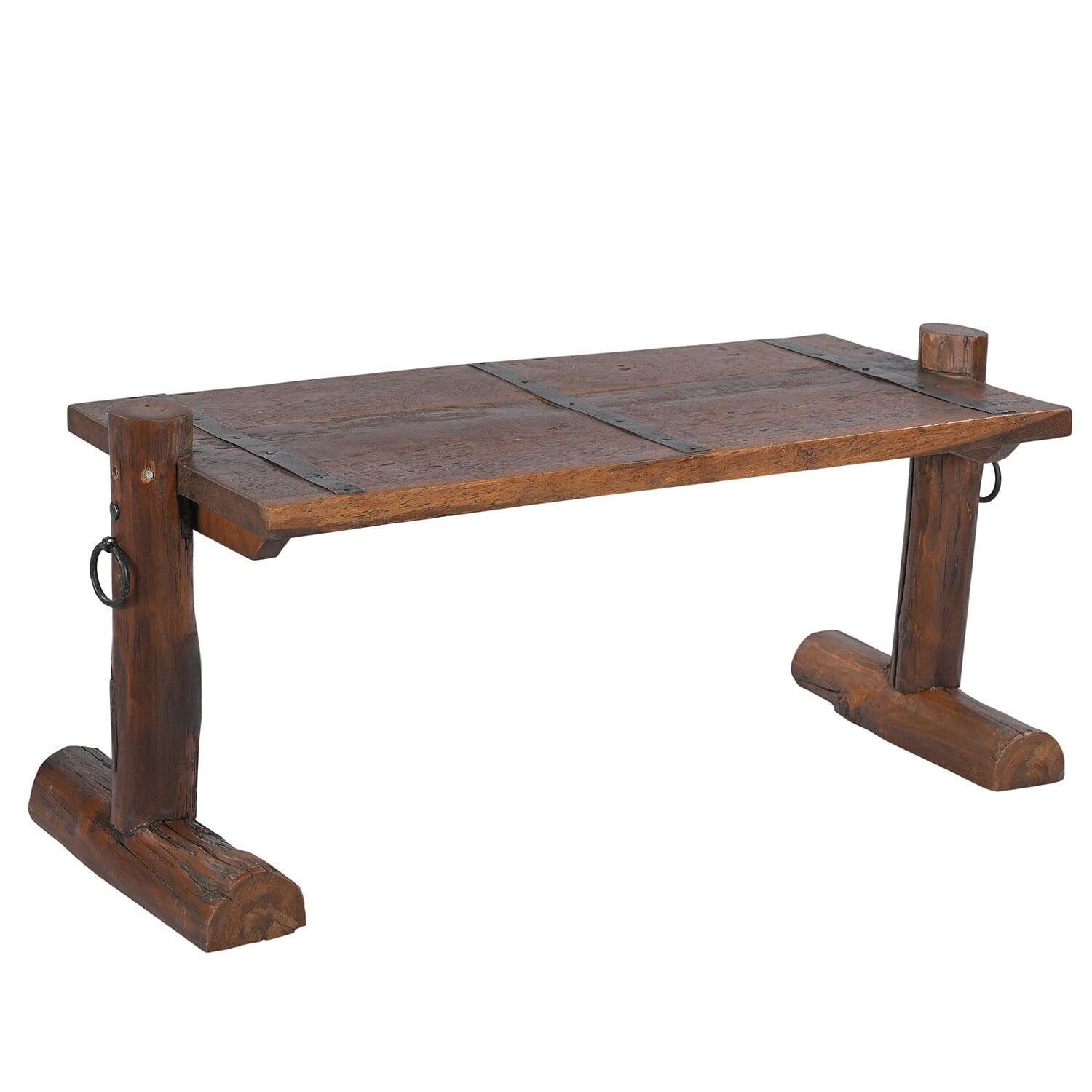 Ranch Style Rustic Teak Wood Backless Bench | 45" Long Solid Wood Seat ...