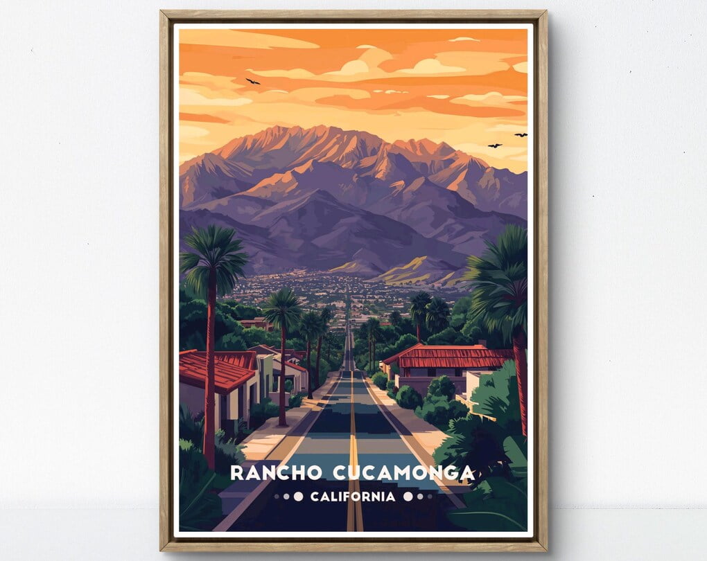 Rancho Cucamonga Poster, California Mountain Print, Sunset City Art ...