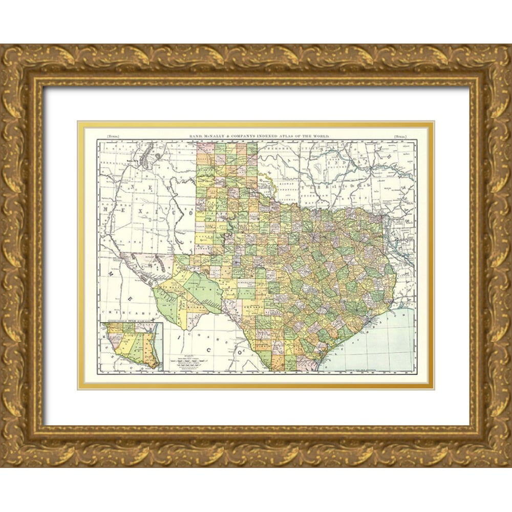 Rand McNally 18x14 Gold Ornate Wood Framed with Double Matting Museum ...