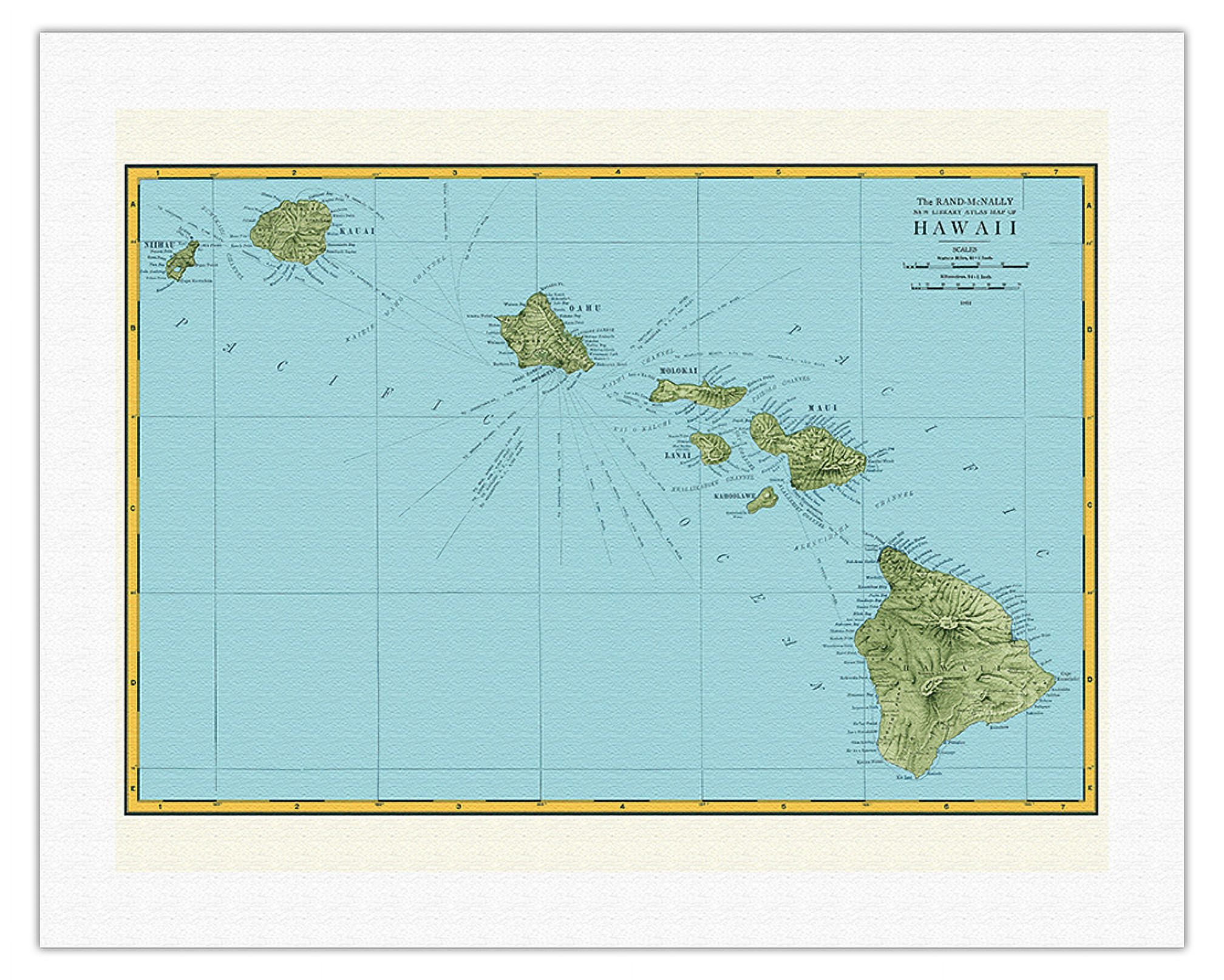 Rand McNally Atlas Map of Hawaii - Vintage Hawaiian Colored ...