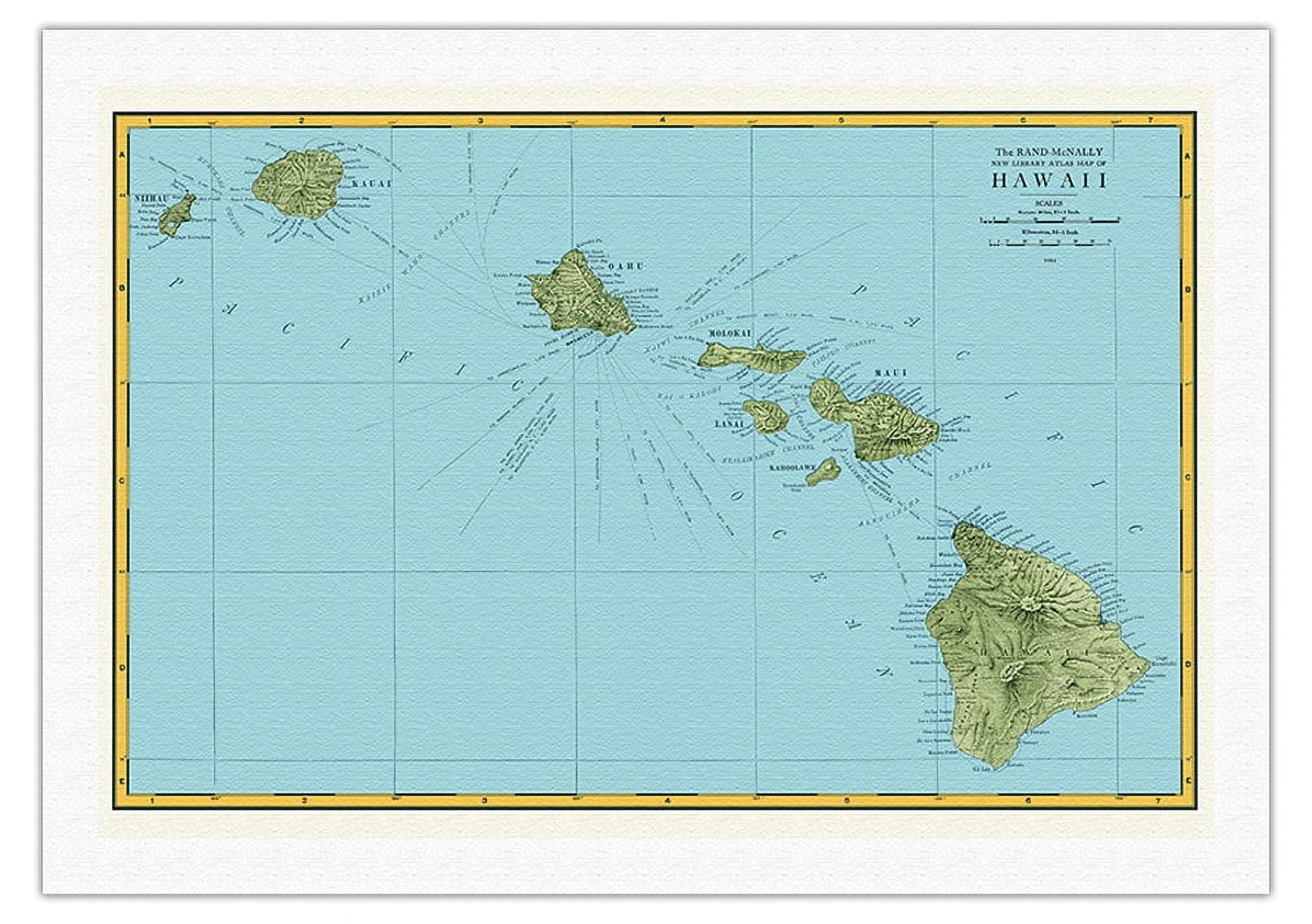 Rand McNally Atlas Map of Hawaii - Vintage Hawaiian Colored ...