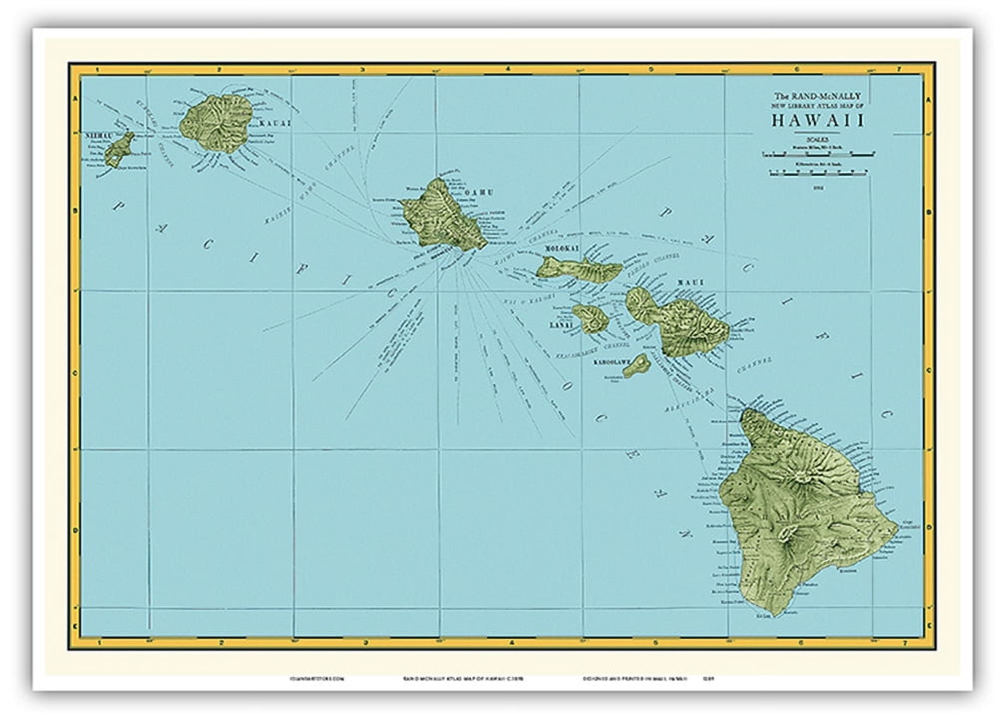 Rand McNally Atlas Map of Hawaii - Vintage Hawaiian Colored ...