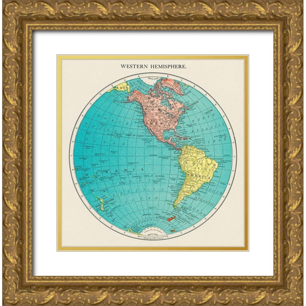 Rand McNally and Company 15x15 Gold Ornate Wood Framed with Double ...