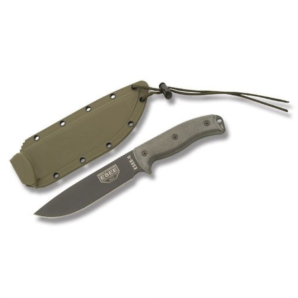 ESEE Knives ESEE 6S OD Black Partially Serrated Blade OD Green Micarta ...