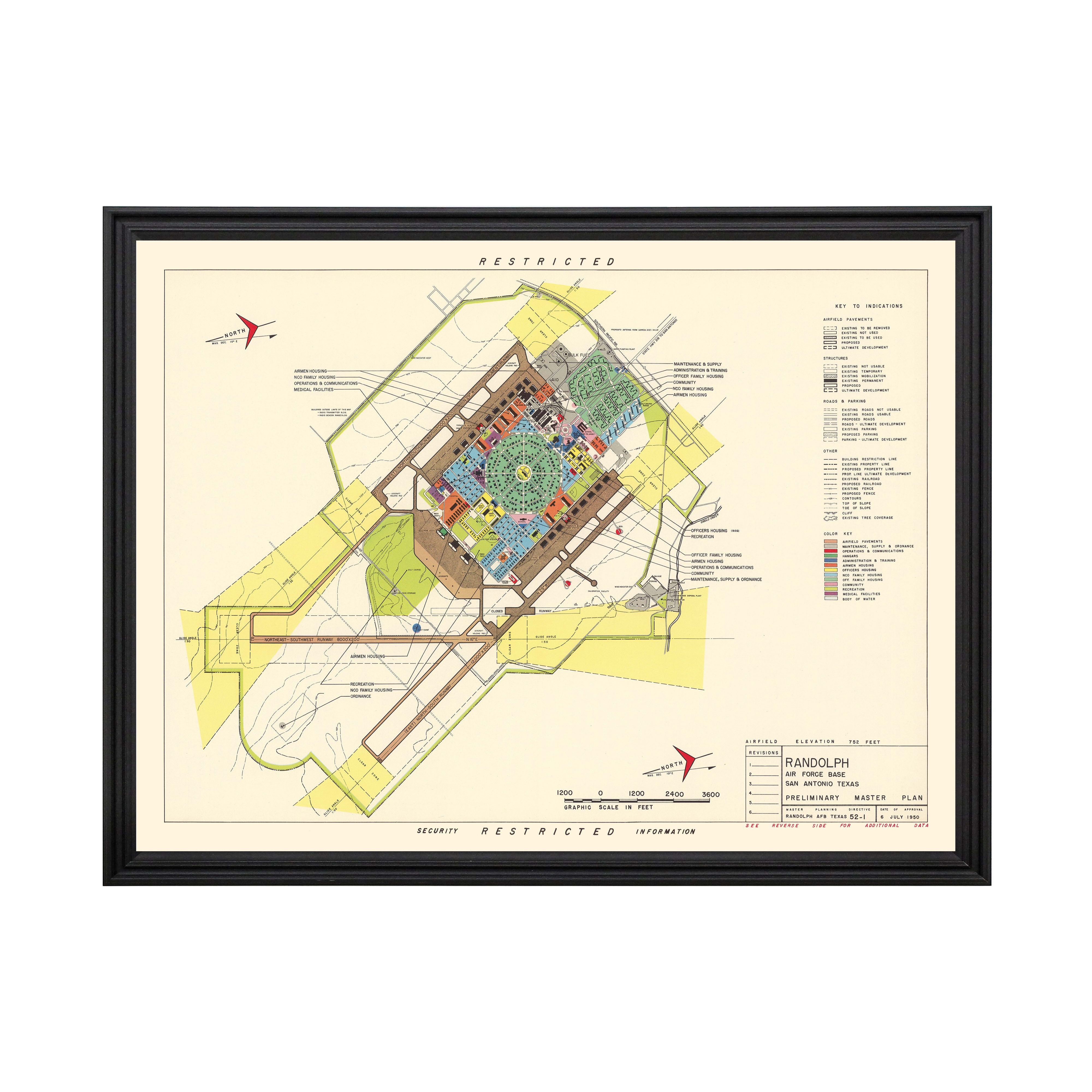 Randolph Air Force Base Art, 1950 Vintage Map of Randolph Air Force ...