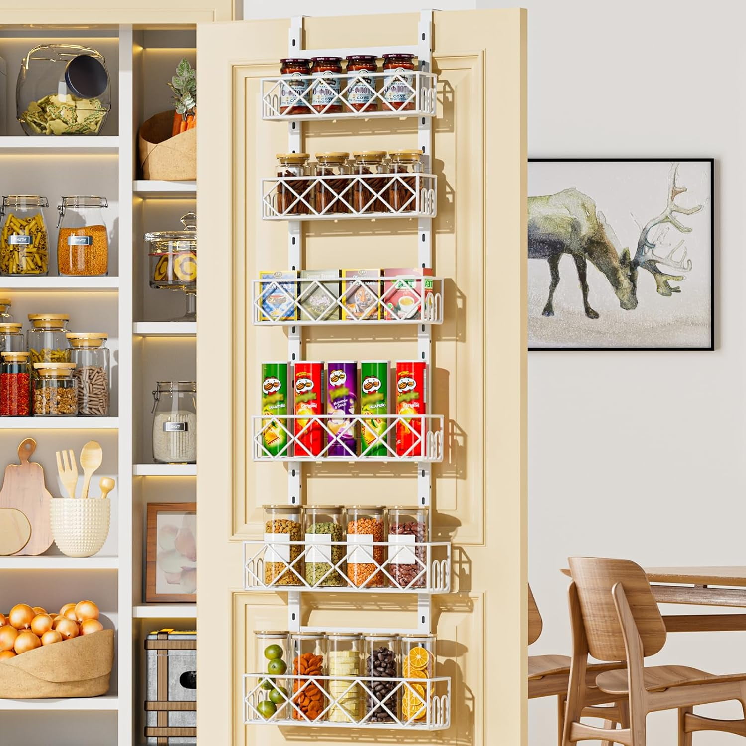 Random Color-Over the Door Pantry Organizer 6-Tier Adjustable Baskets ...