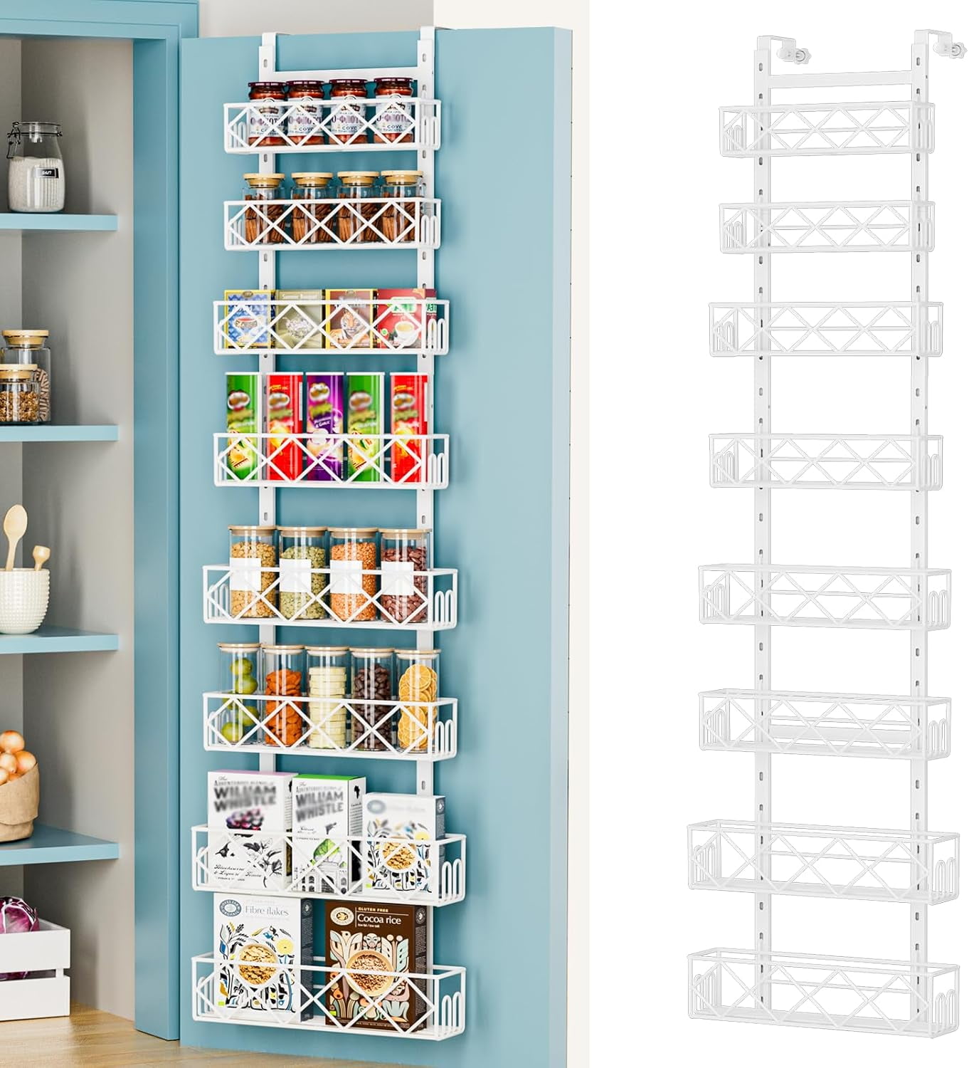 Random Color-Over the Door Pantry Organizer 6-Tier Adjustable Baskets ...
