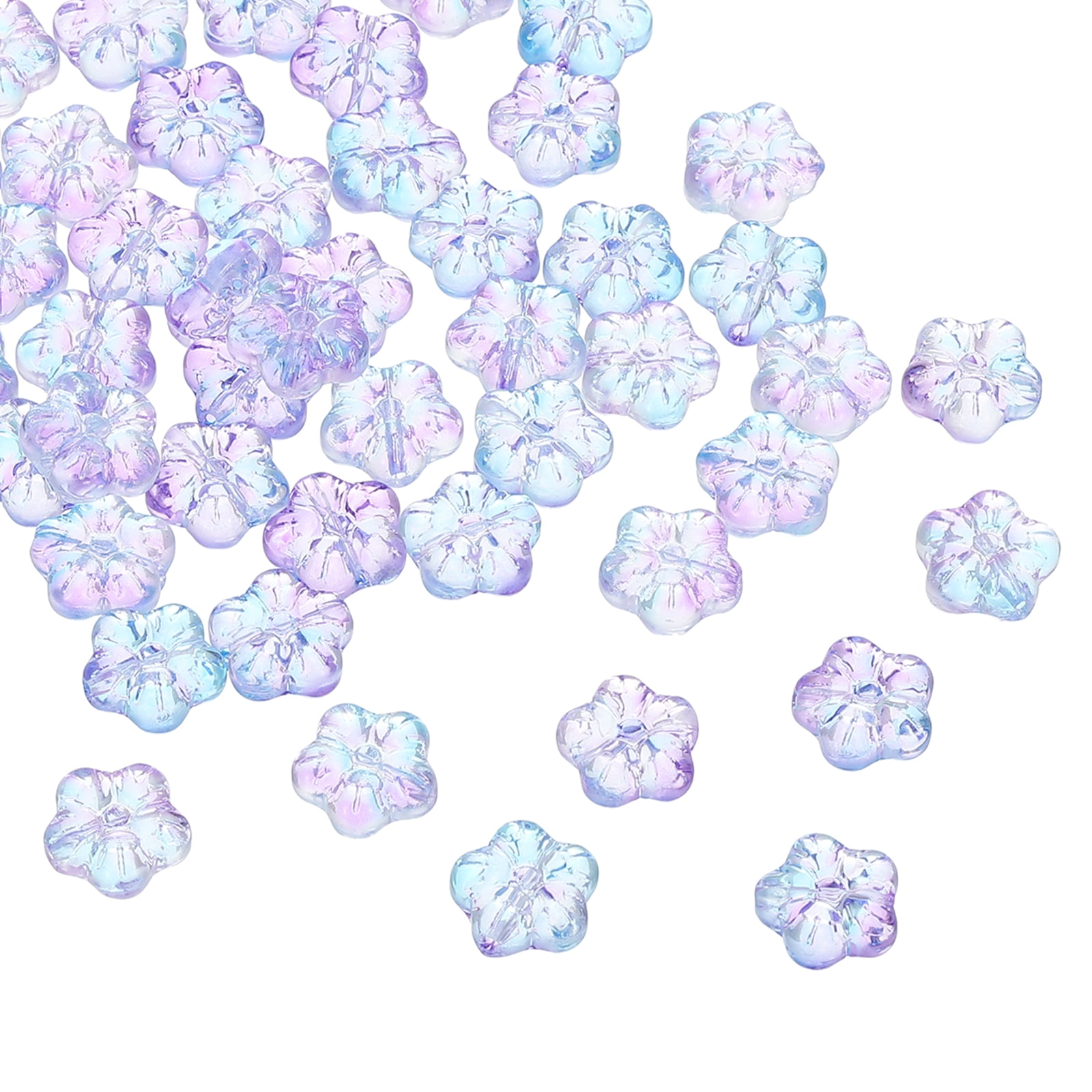 Random Glass Flower Beads Transparent Floral Beads Hibiscus Beads Blue ...
