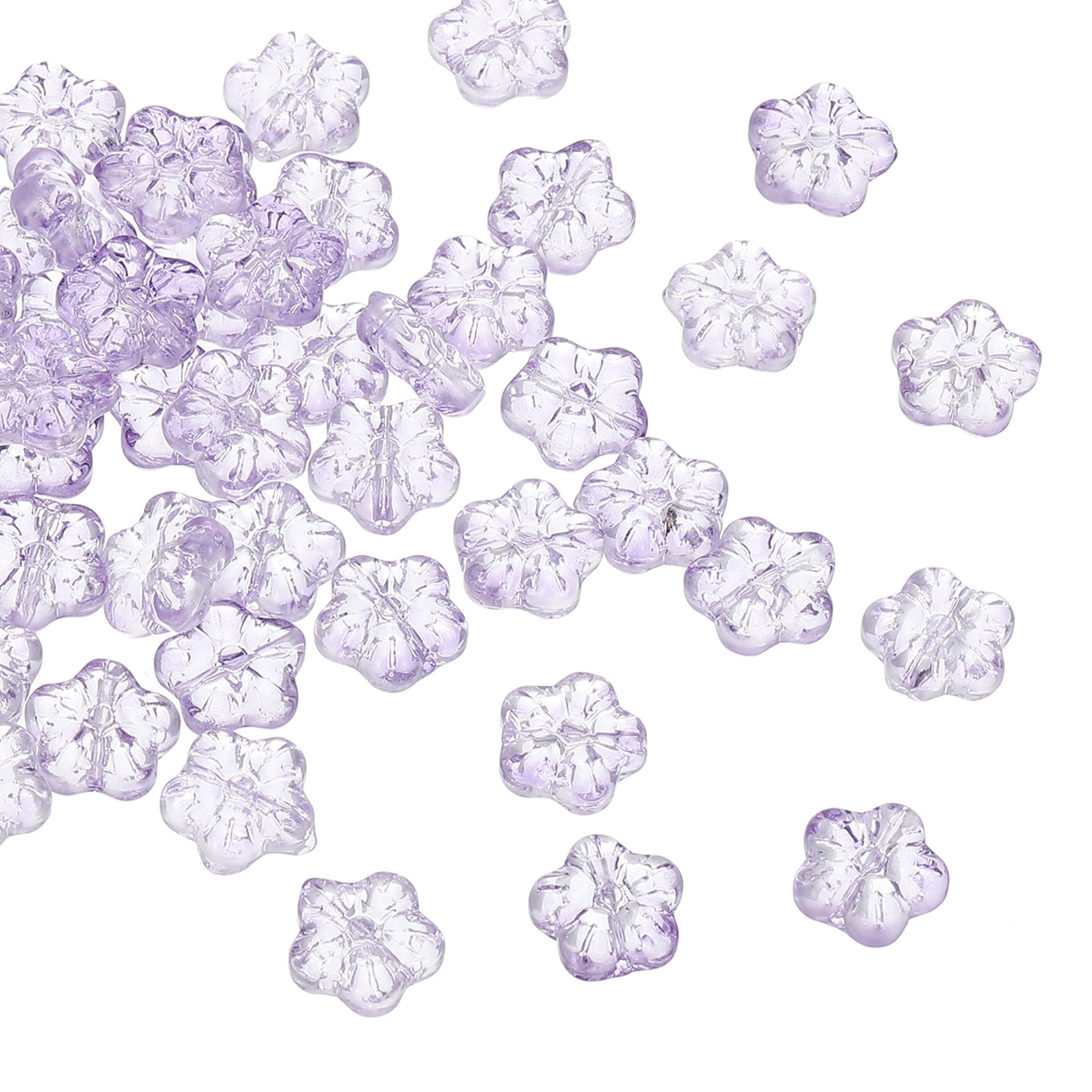 Uxcell Random Glass Flower Beads Transparent Floral Bead Hibiscus Beads ...