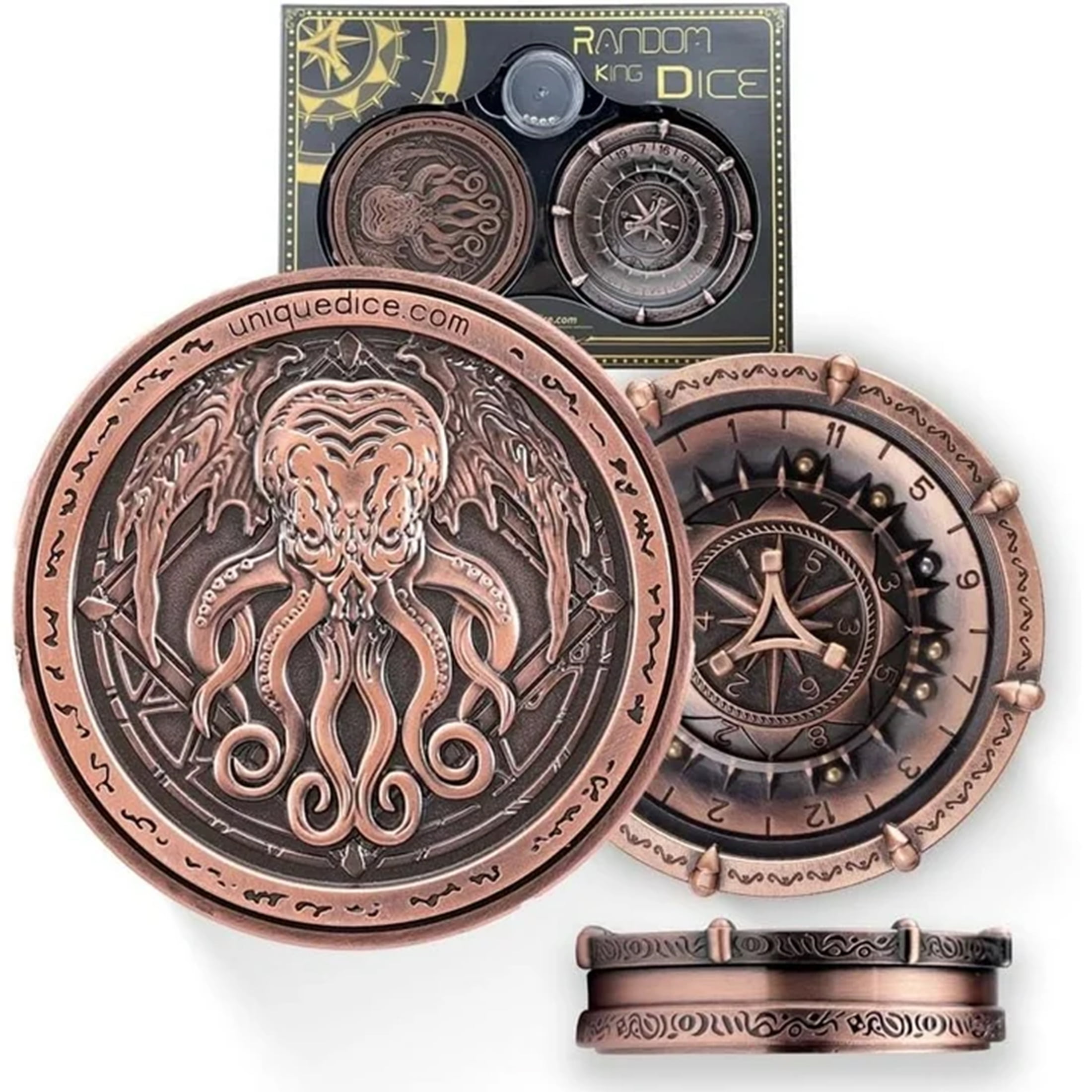 Bronze Cthulhu Metal DND Dice Set 7-in-2 Dual-Spin Wheels Unique Dice ...