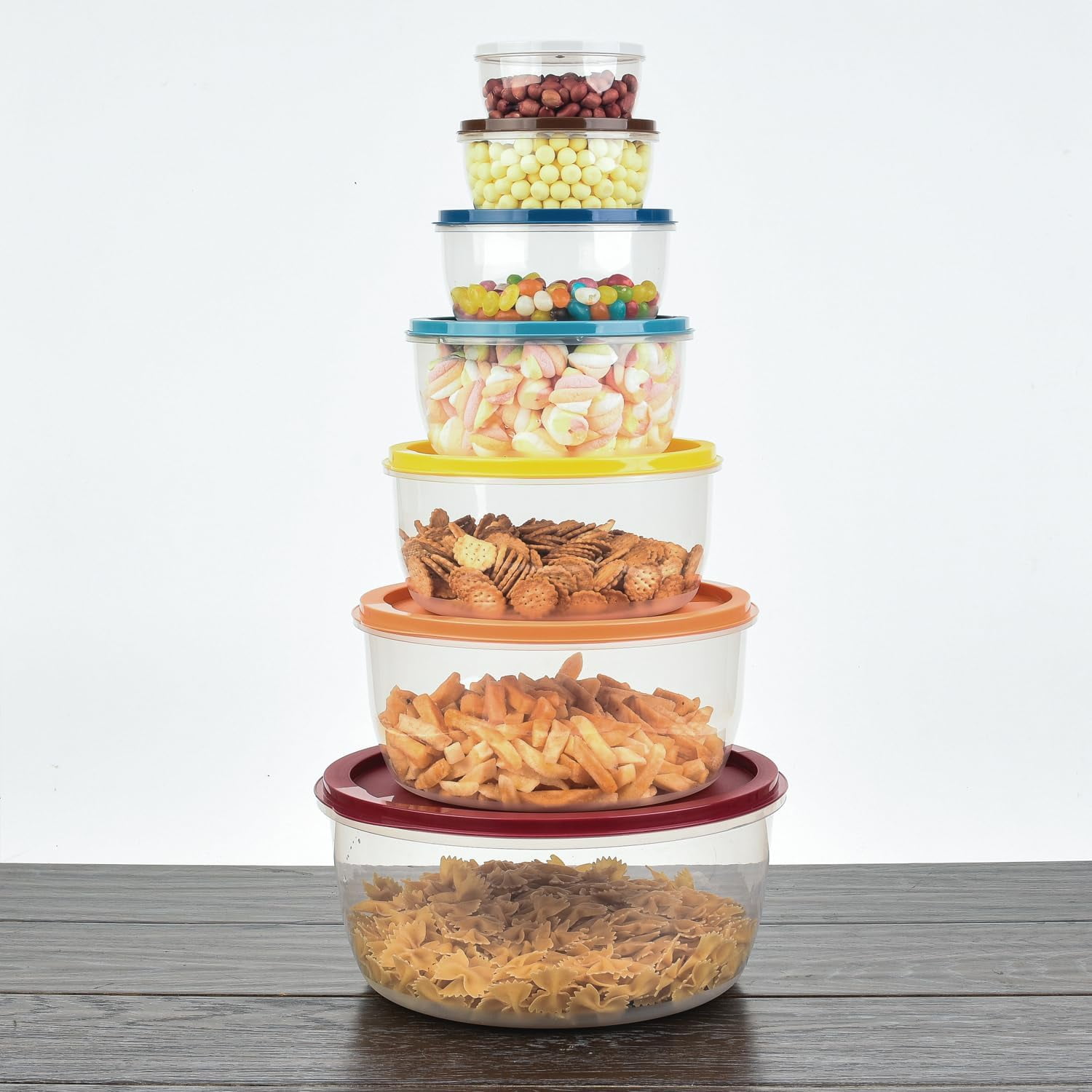 Rang 14pc Round Plastic Food Storage Container Set, Stackable, Nesting ...