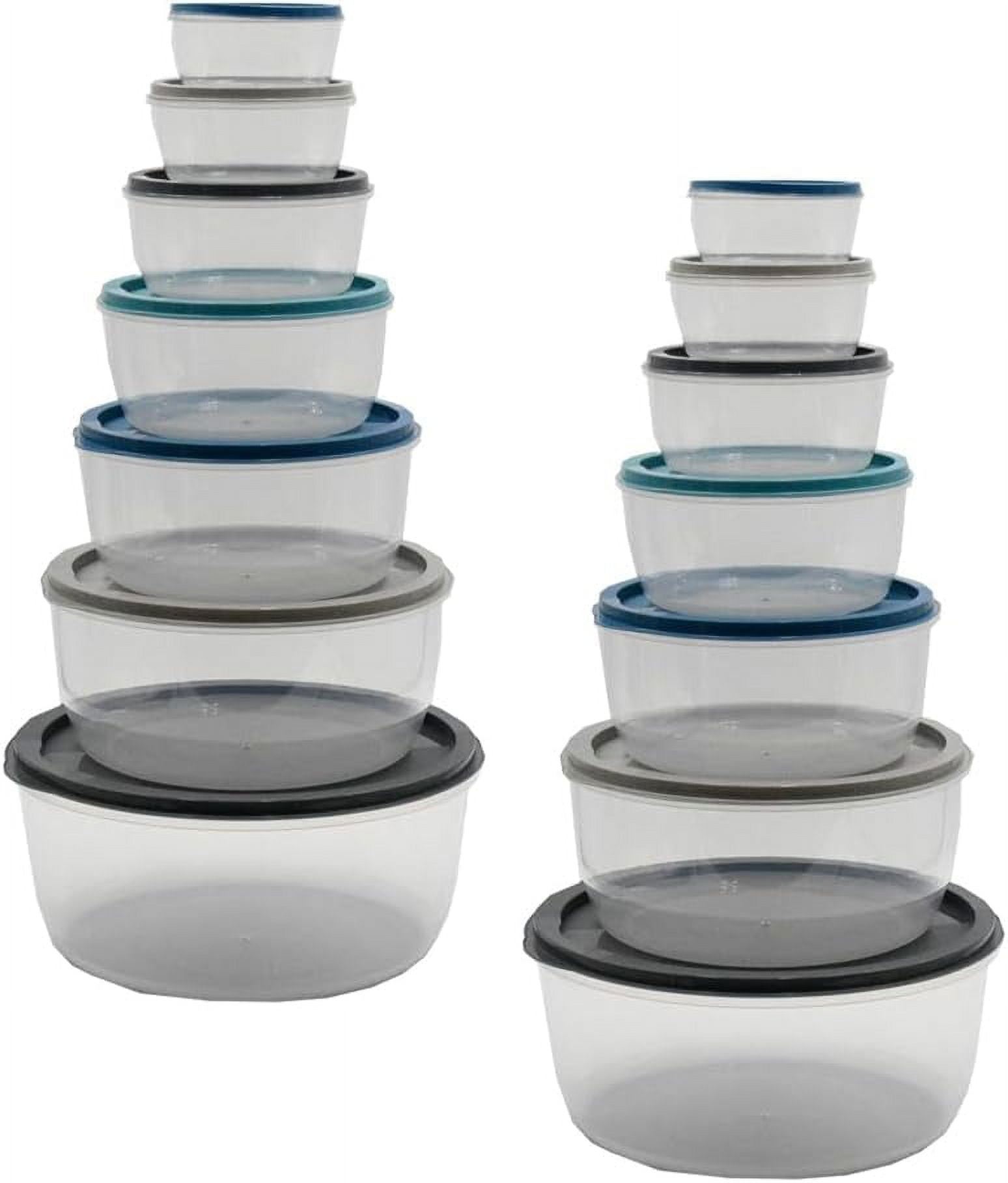 Rang 14pc Round Plastic Food Storage Container Set, Stackable, Nesting ...