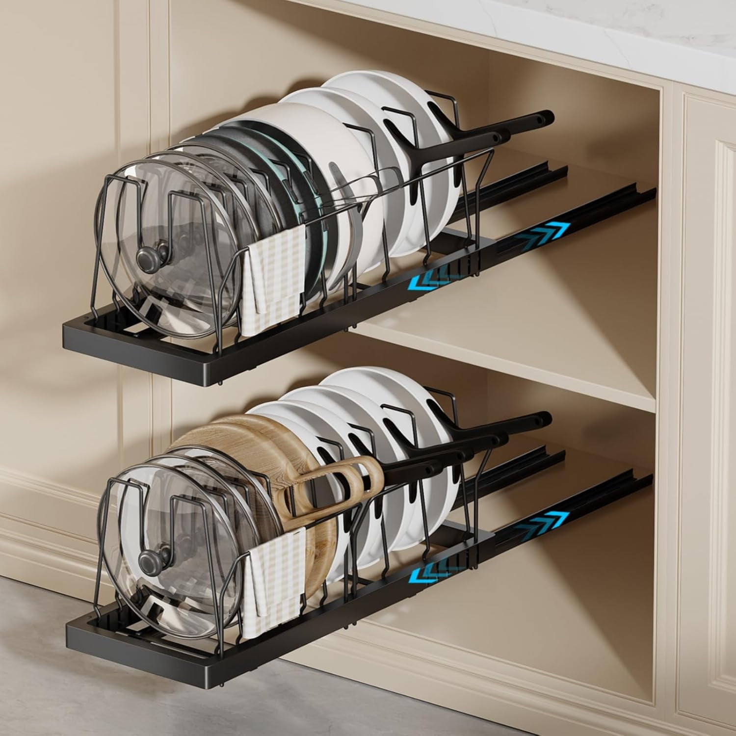 Rang 2 Pack Pots and Pans Organizer Under Cabinet, 22" Deep Expandable ...