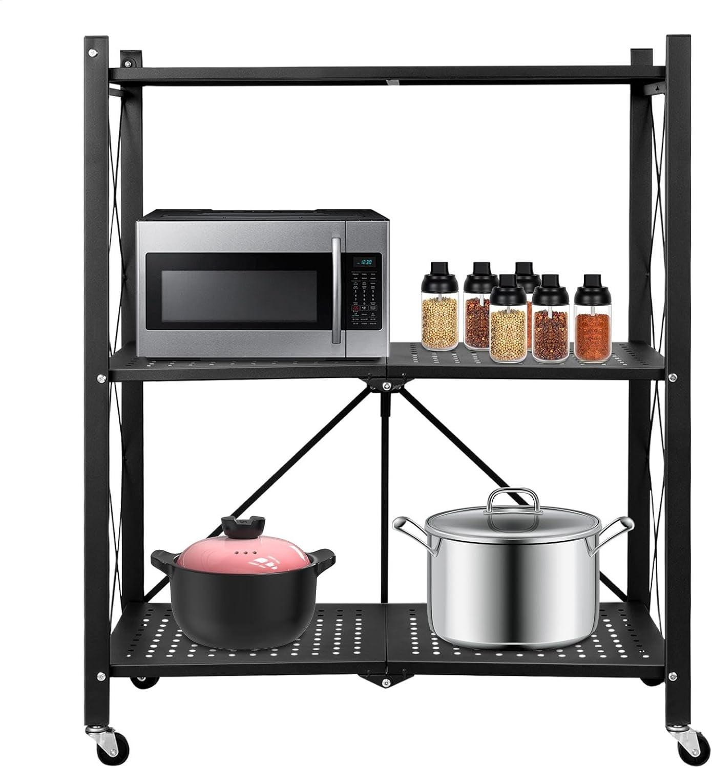 Rang Folding Shelf Unit - Heavy Duty Foldable Shelves 3 Tier Storage ...