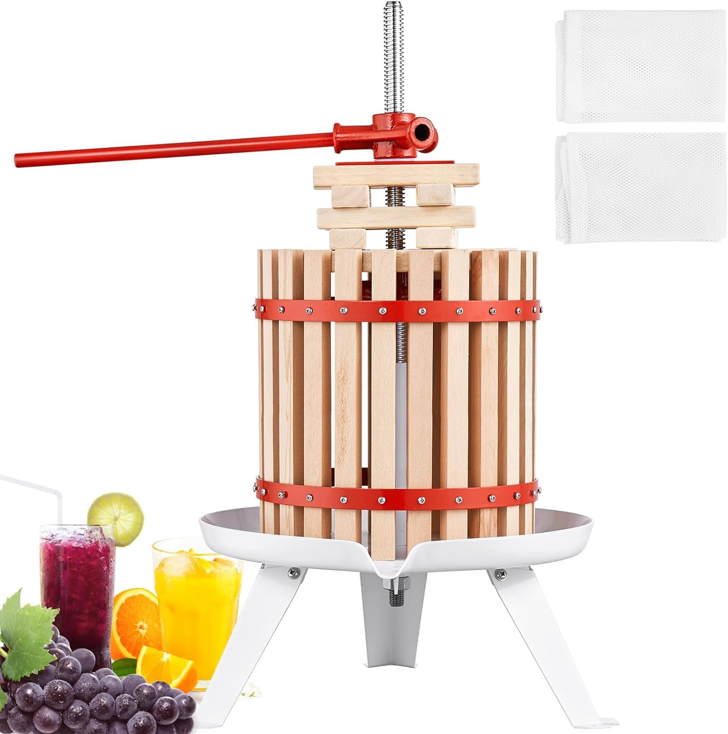 Rang Fruit Wine Press Solid Wood Basket 3.2 Gallon Manual Juice Maker ...