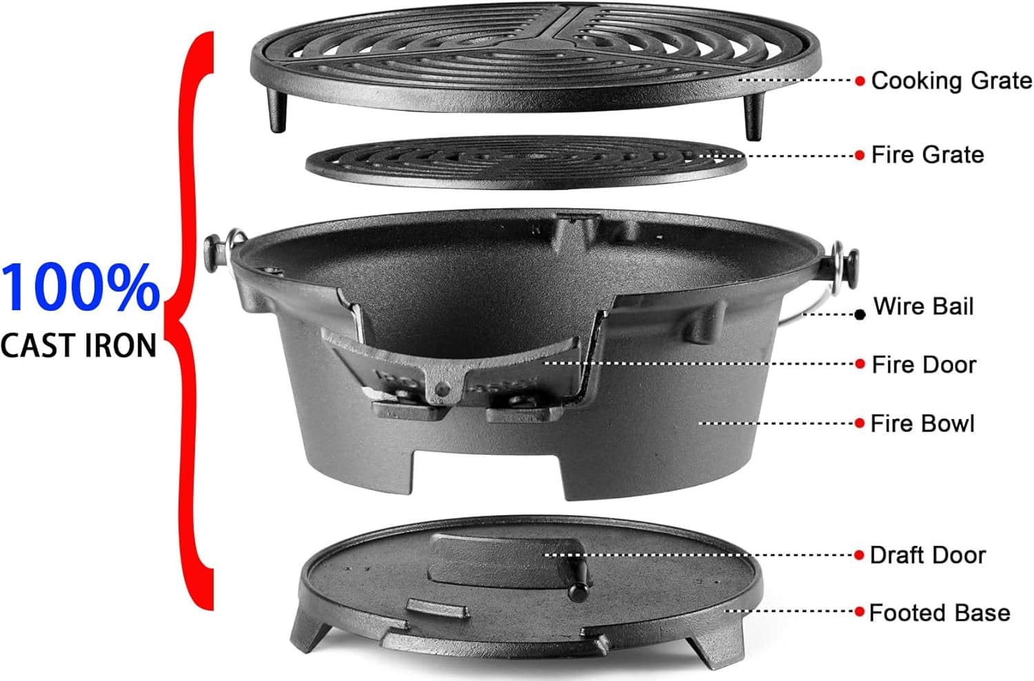 Rang Hibachi Grill Outdoor, 100% Cast Iron Grill, Mini Small Portable ...