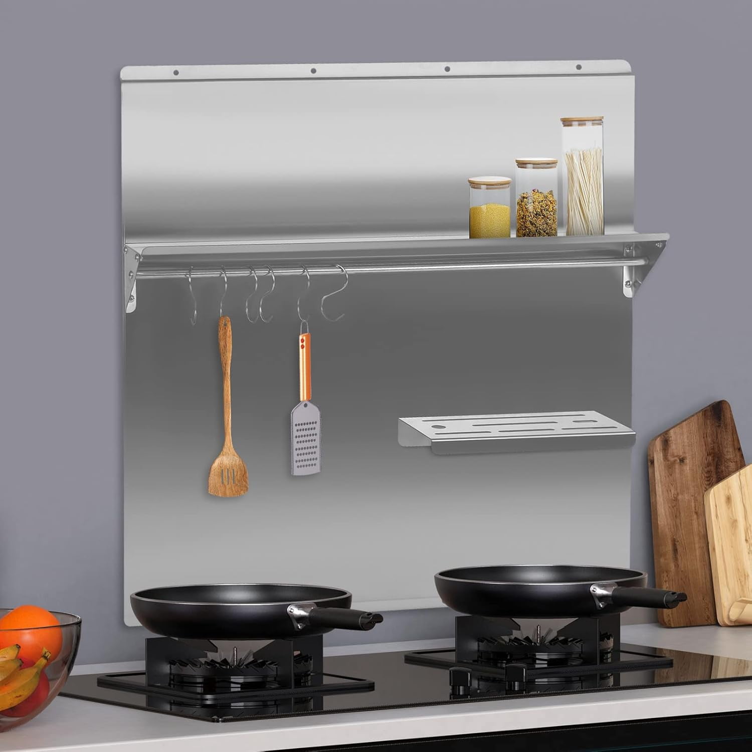 Range Backsplash with Shelf 30 x 30.7 Inch Range Hood Wall Shield ...