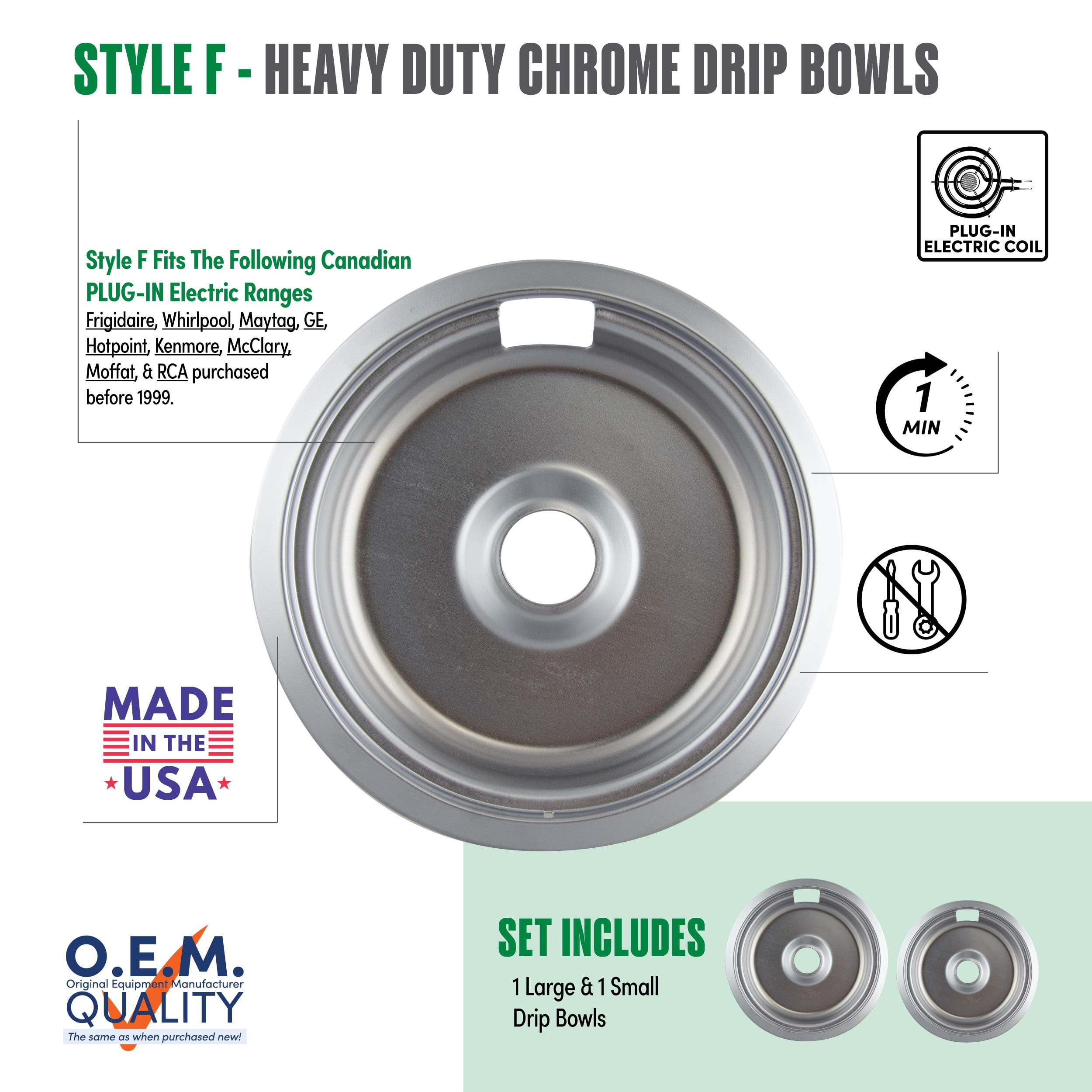 Range Kleen 10910A2X Style F 2 Pack Heavy Duty Chrome Drip Bowls ...