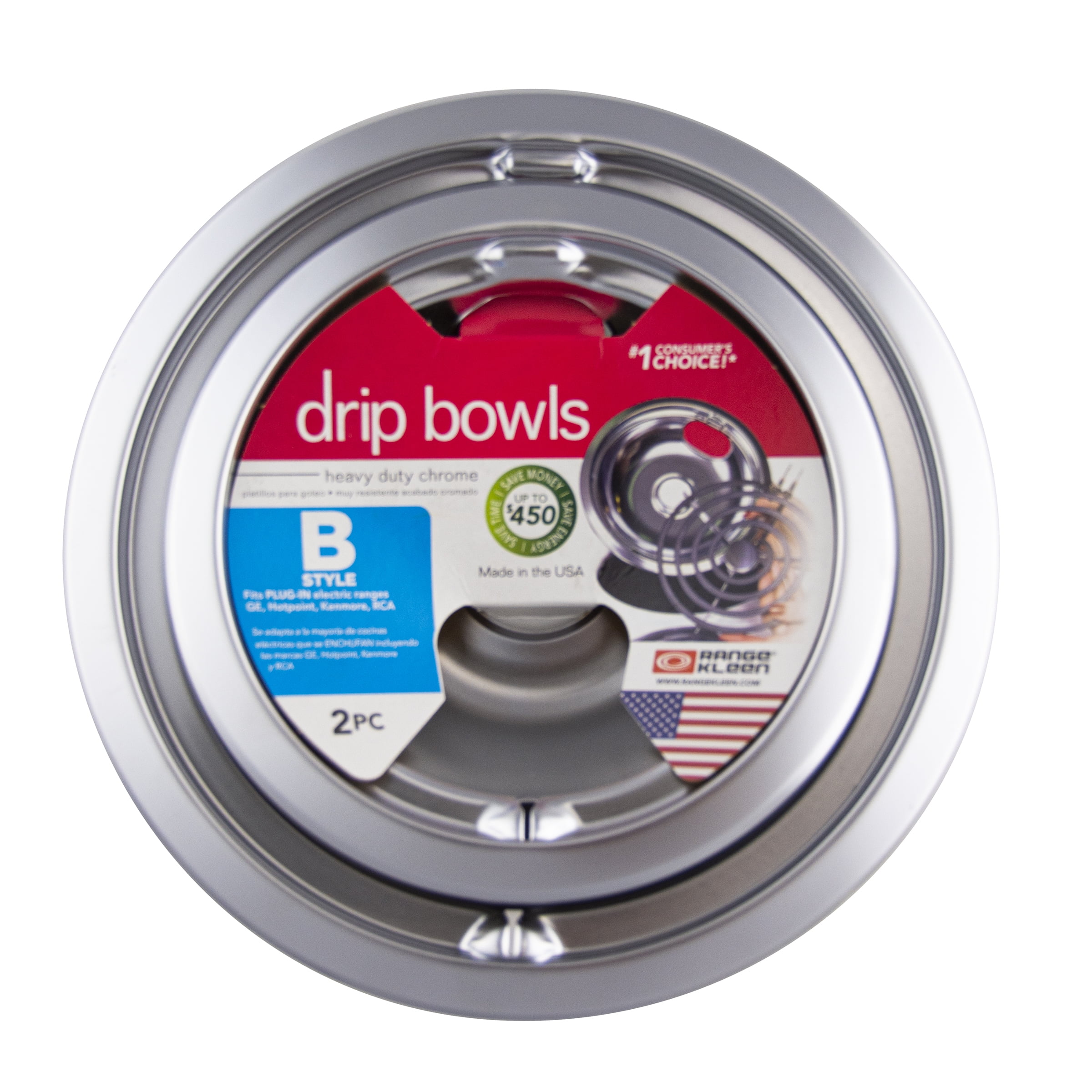 Range Kleen 139402XCD5 Style B 2-Pack Heavy Duty Chrome Drip Bowls ...