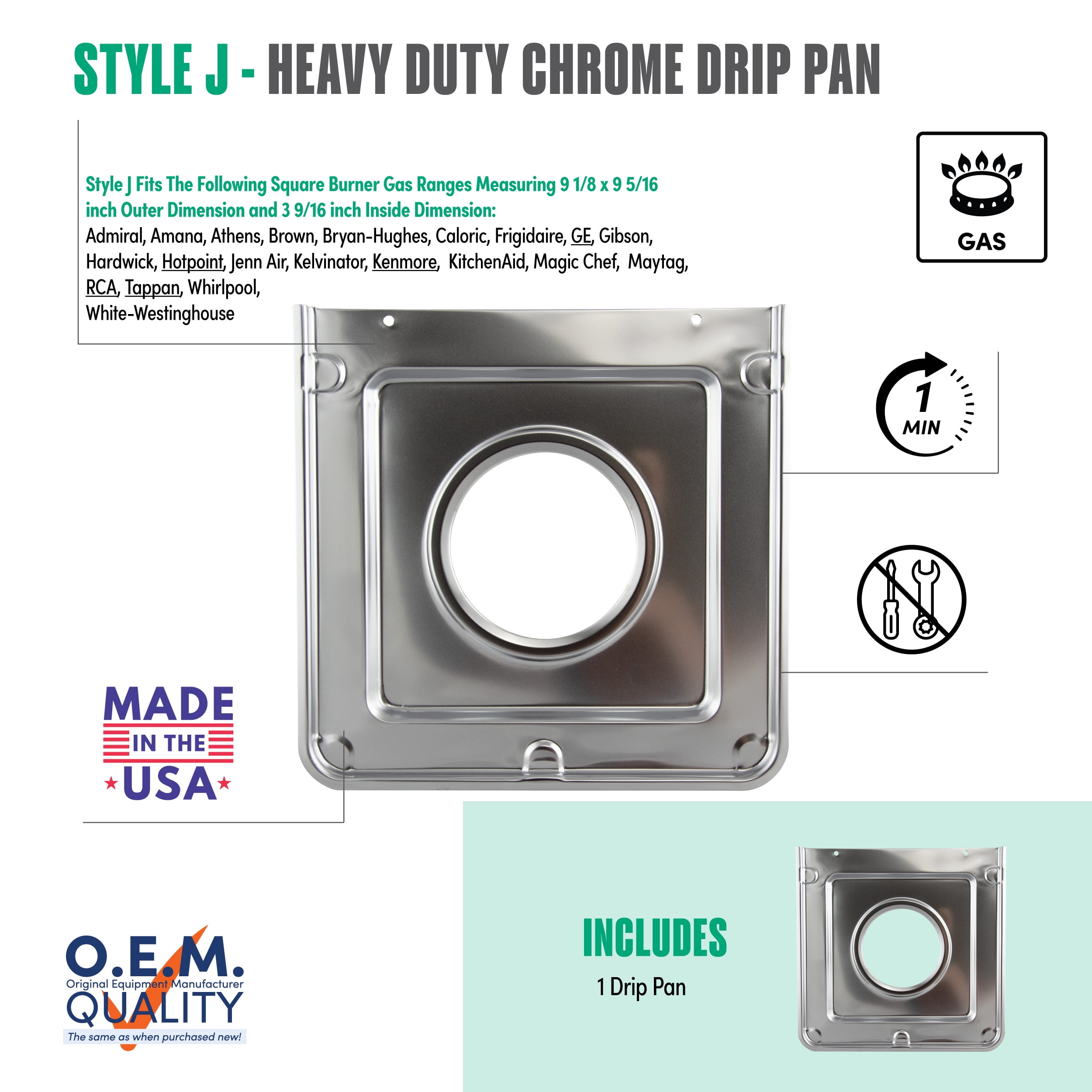 Range Kleen SGP401 Style J Square Heavy Duty Chrome Drip Pan, 1 Pack ...