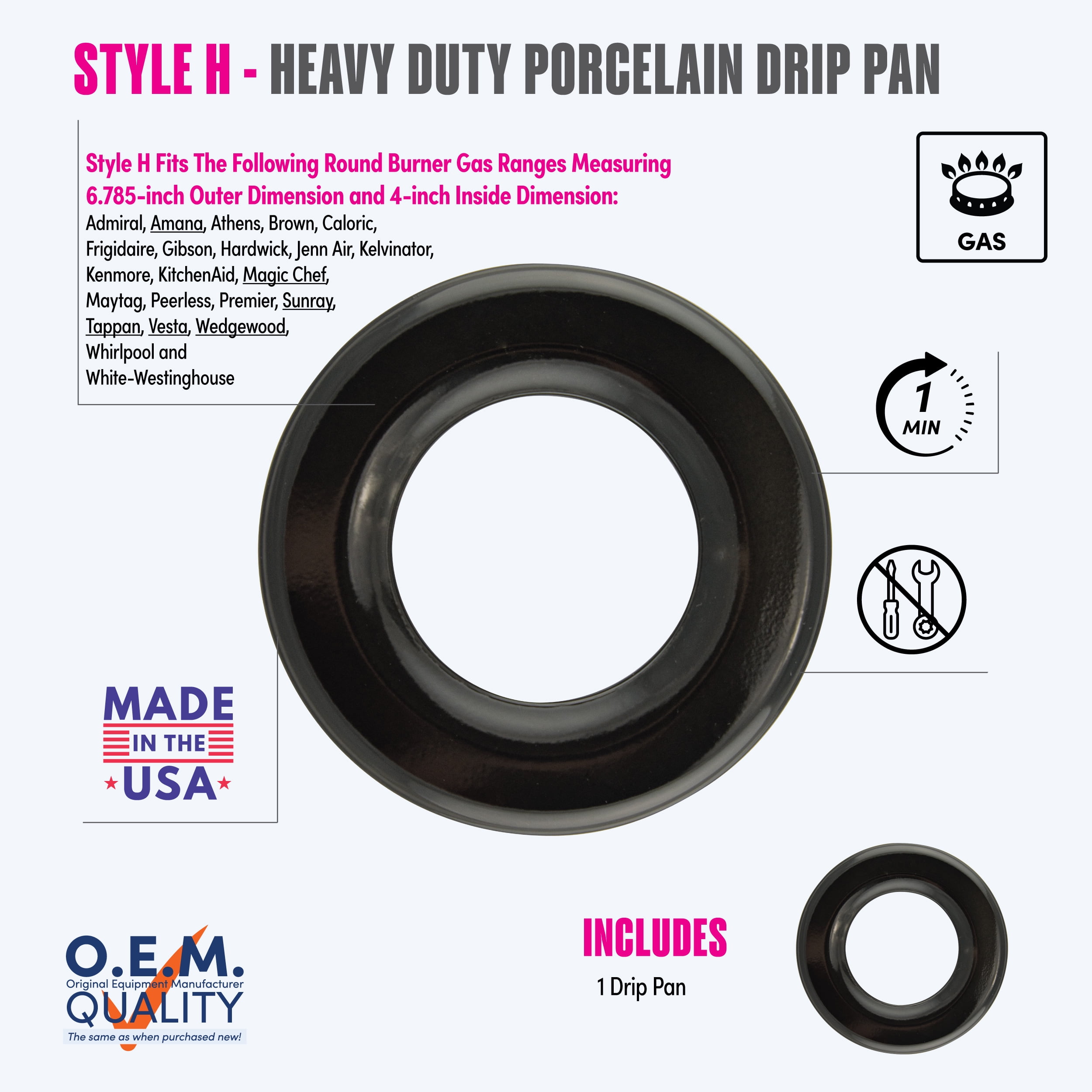 Range Kleen P200 Round Heavy Duty Black Porcelain Drip Pan, Style "H ...