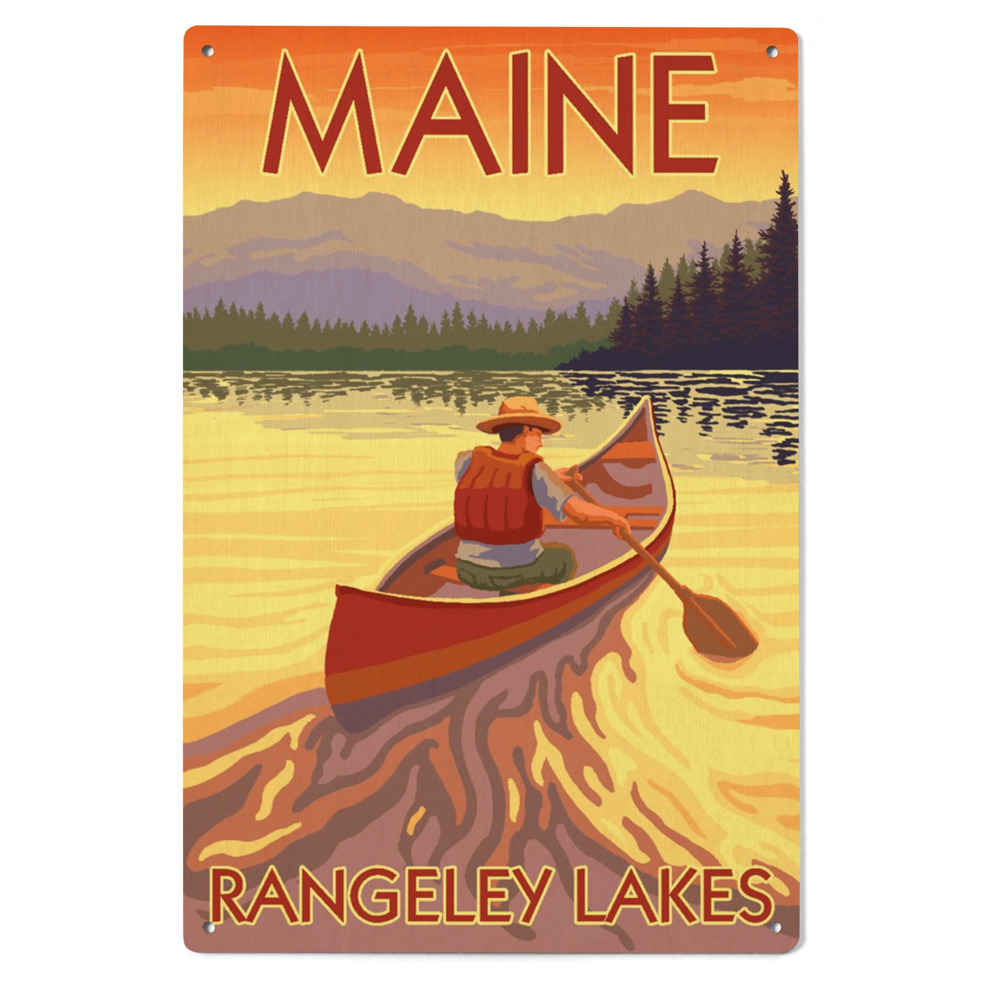 Rangeley Lakes, Maine, Canoe Scene Birch Wood Wall Sign (6x9 Rustic ...
