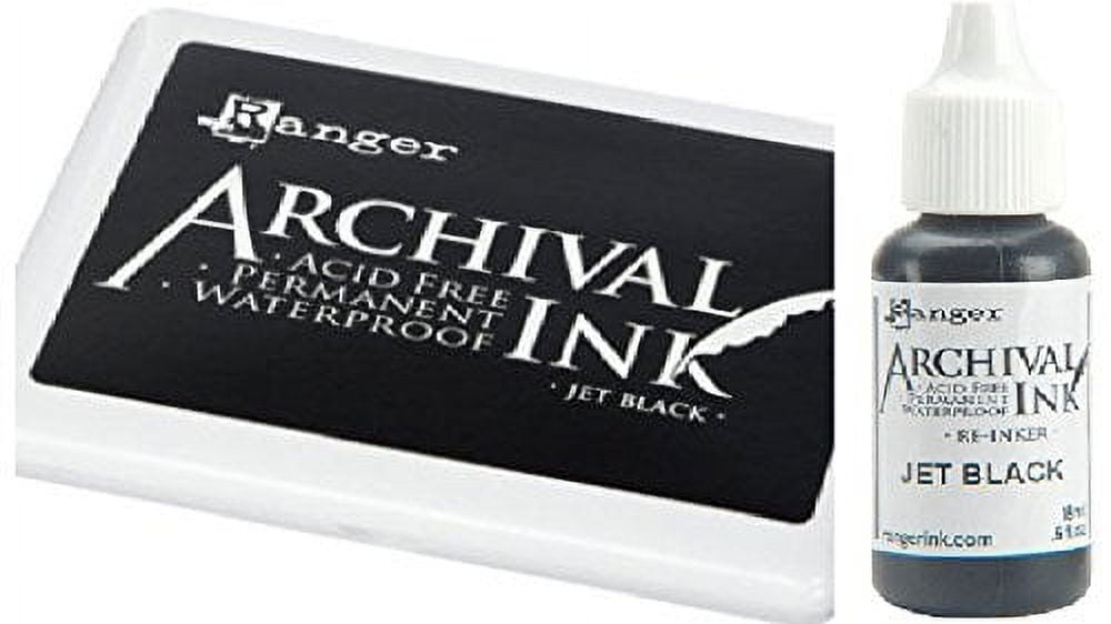 Ranger Archival Permanent Dye Ink Stamp Pad in Jet Black & Re-Inker ...