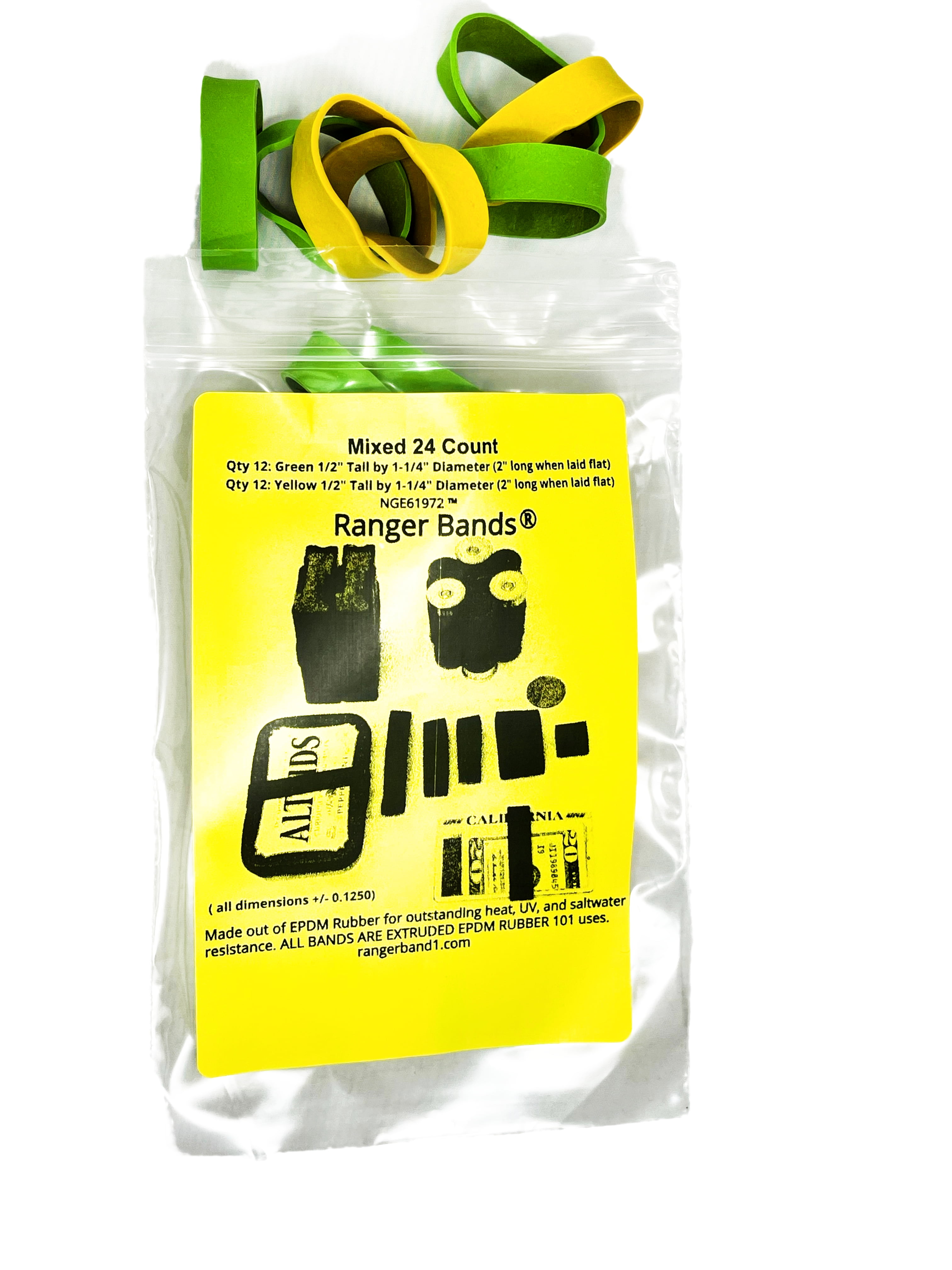 Ranger Bands® Bag of 24 Mixed Safety colors Made From EPDM rubber for ...