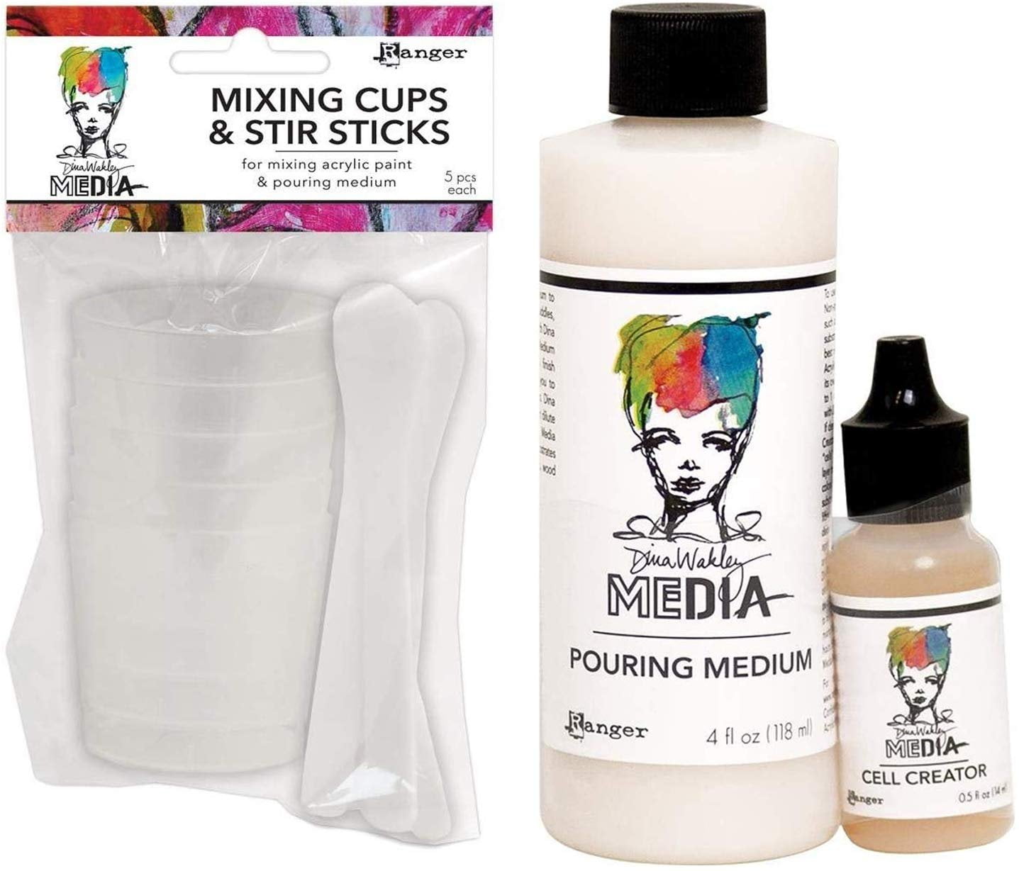 Ranger - Dina Wakley - Pouring Medium, Cell Creator, Mixing Cups & Stir ...