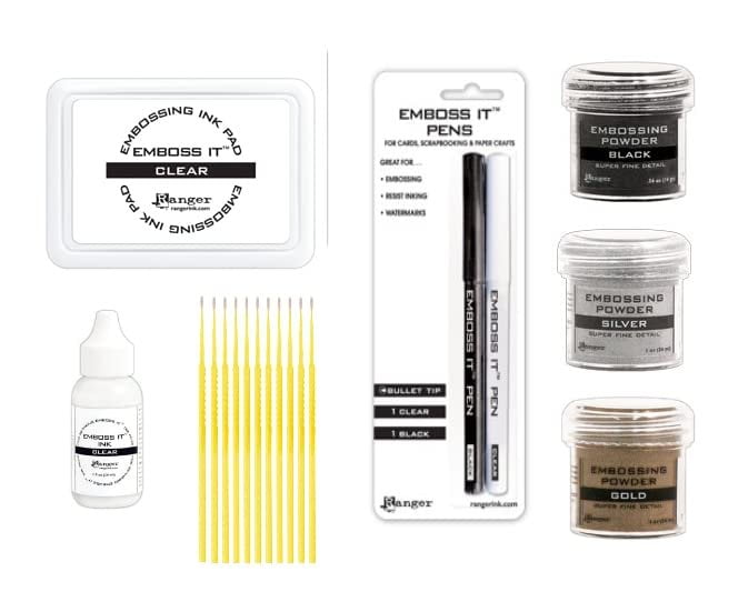 Ranger EMBOSS kit includes two EMBOSS pens, clear ink, ink pad, Gold ...
