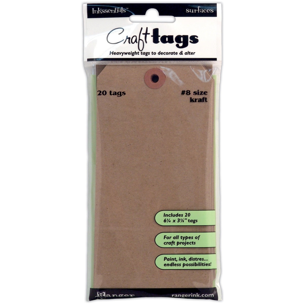 Ranger Inkssentials Kraft Craft Tags 20/Pkg-#8, 6.25"X3.125" - Walmart.com