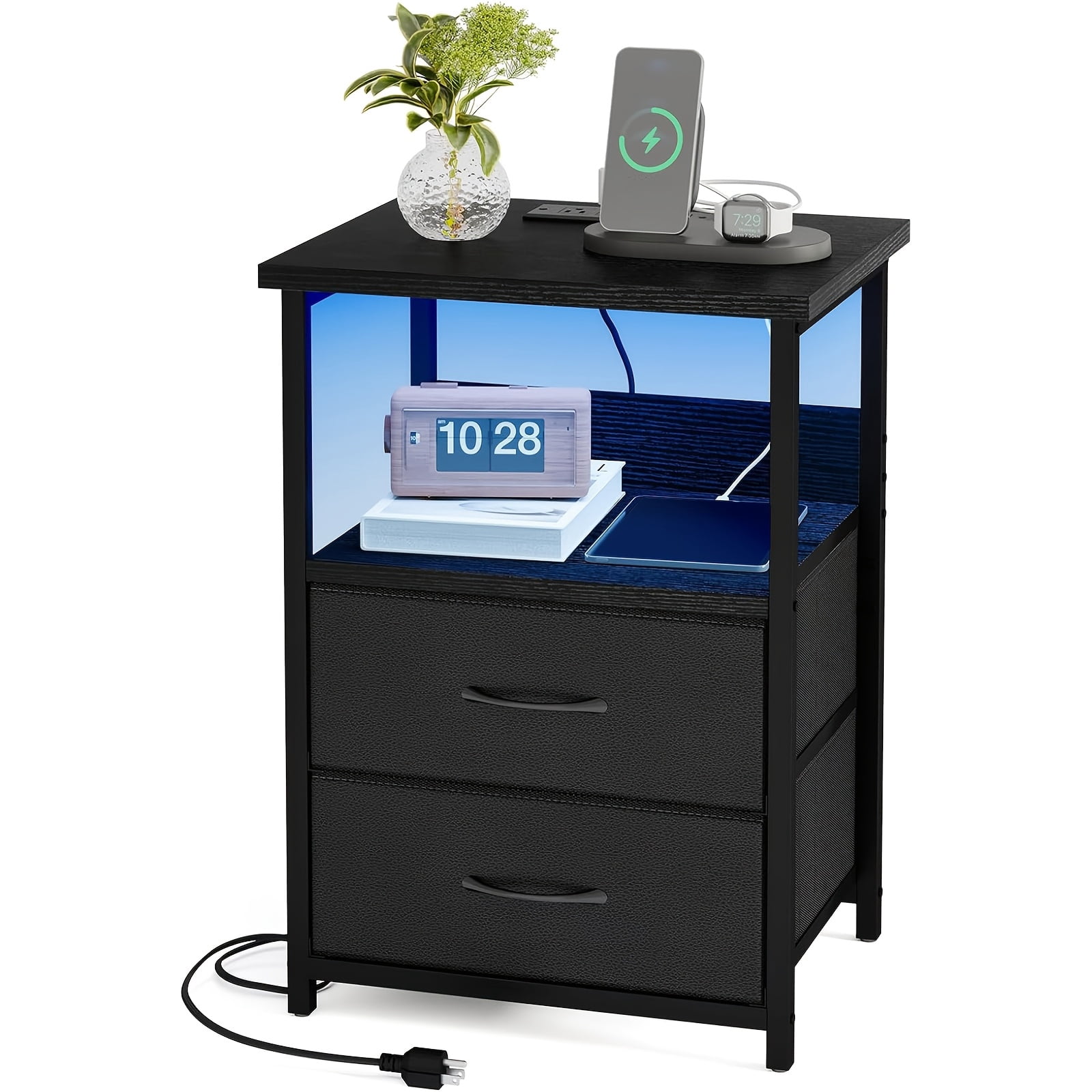 Ranhero 1/2pcs Night Stand with Charging Station & LED Lights, USB ...
