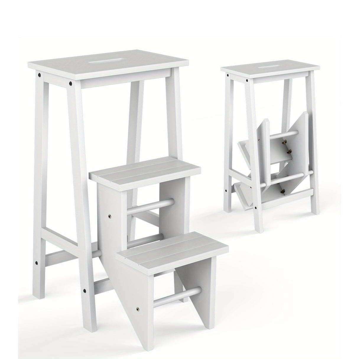 Ranhor 3-in-1 Folding Step Stool & Storage Shelf - 3-Tier Space-Saving ...