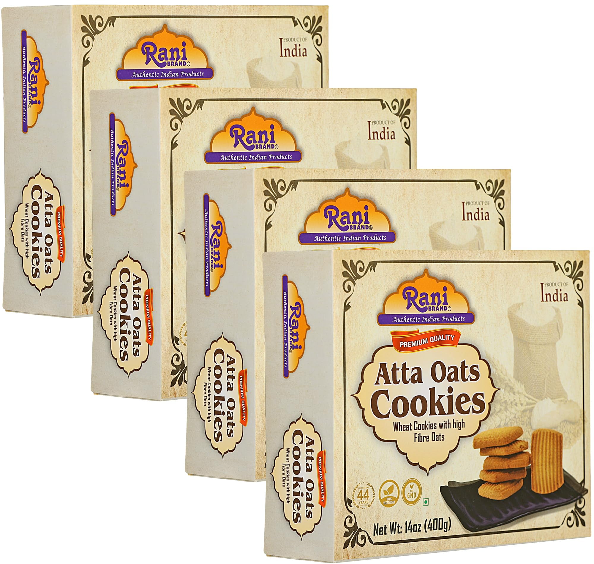 Rani Atta Oats Cookies (Wheat Cookies with High Fibre Oats) 14oz (400g) Pack of 3+1 FREE Indian ...