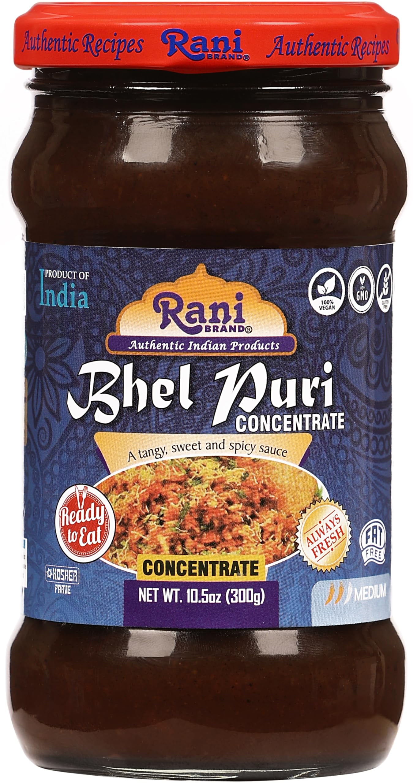 Rani Bhel Puri Concentrate (Sweet & Spicy Sauce) 10.5oz (300g) Glass Jar, Ready to Eat ~ Vegan ...