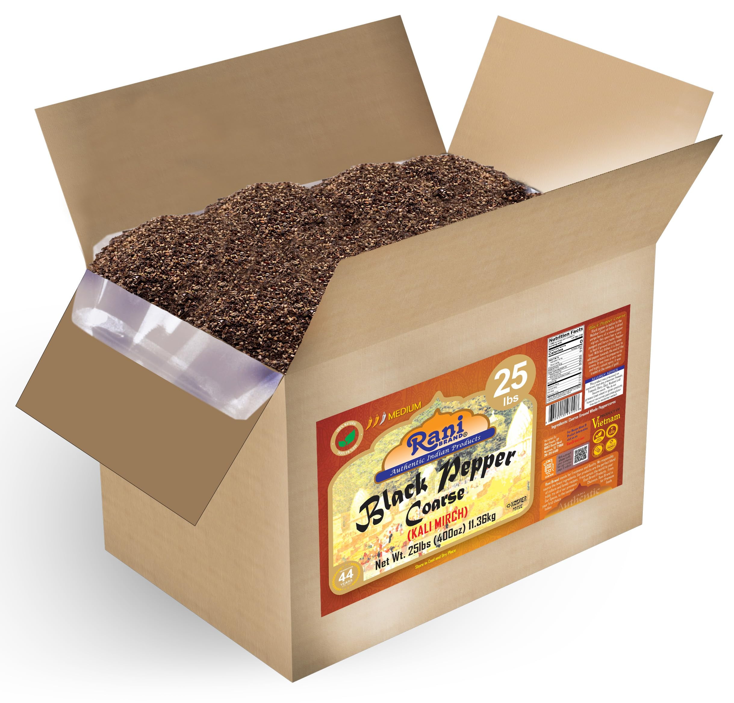 Rani Coarse Ground Black Pepper, 28 Mesh, Premium Indian, 400oz (25lbs ...