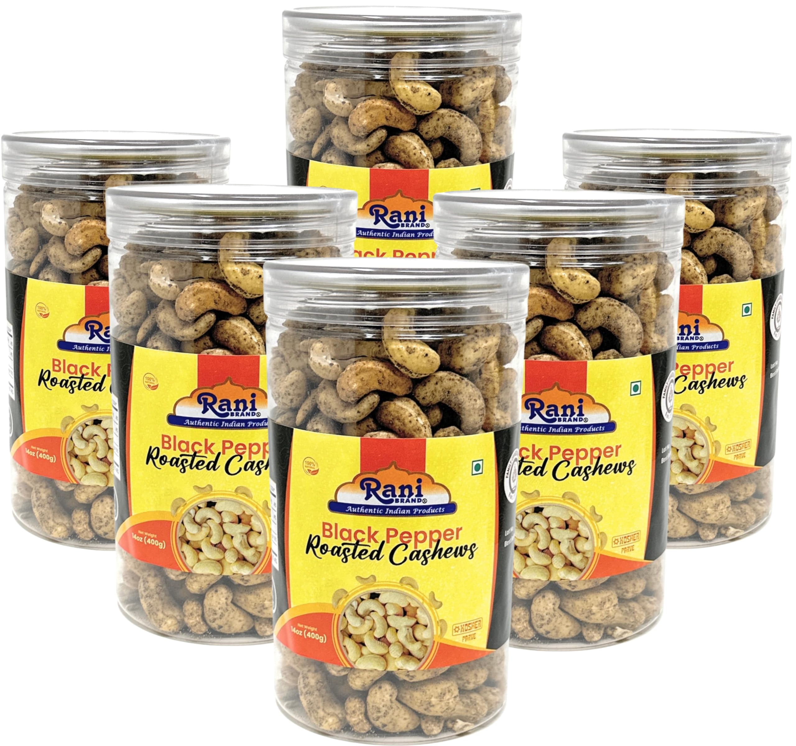 Rani Black Pepper Roasted Cashews 14oz (400g) PET Jar, Pack of 6, Non ...