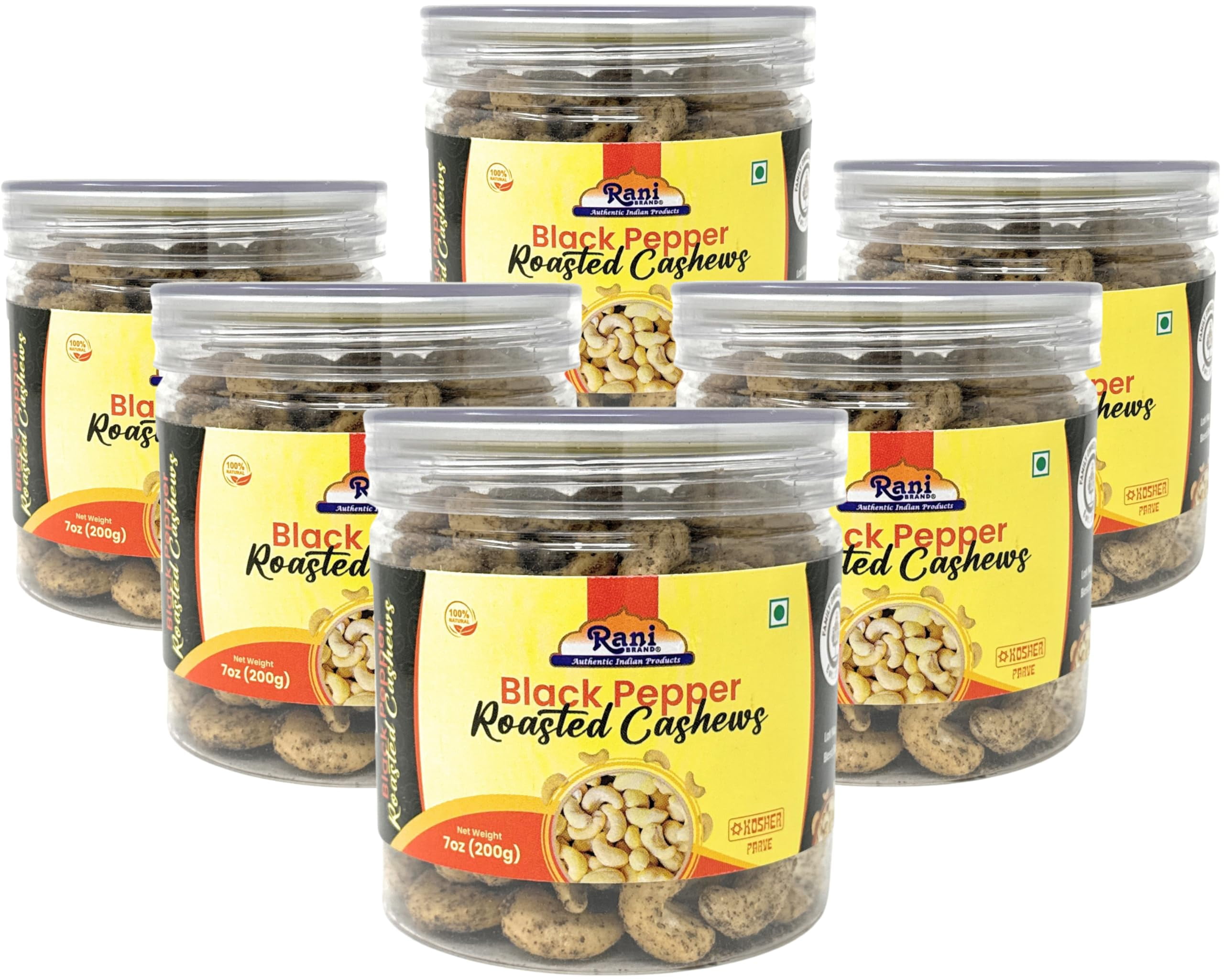 Rani Black Pepper Roasted Cashews 7oz (200g) PET Jar, Pack of 6, Non ...