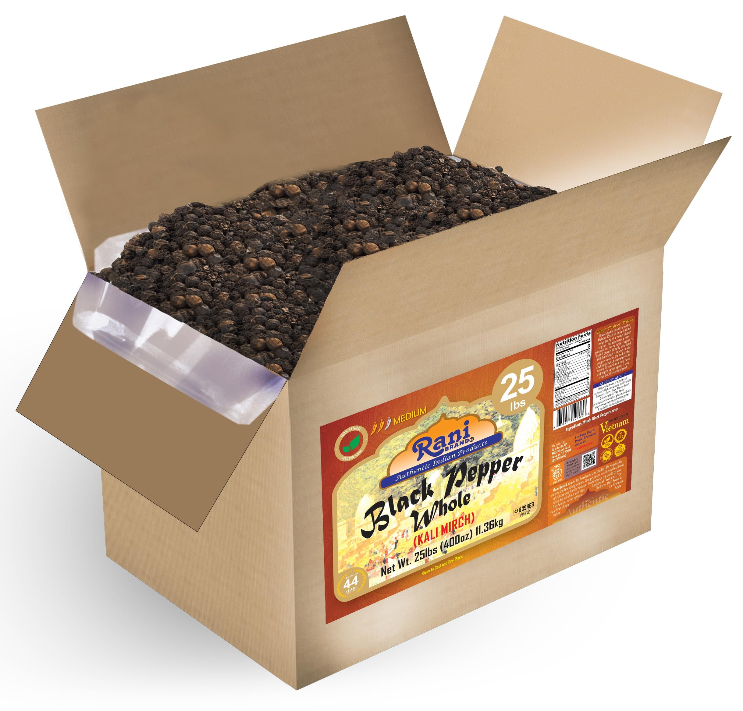 Rani Black Pepper Whole (Peppercorns), Premium MG-1 Grade 400oz (25lbs ...