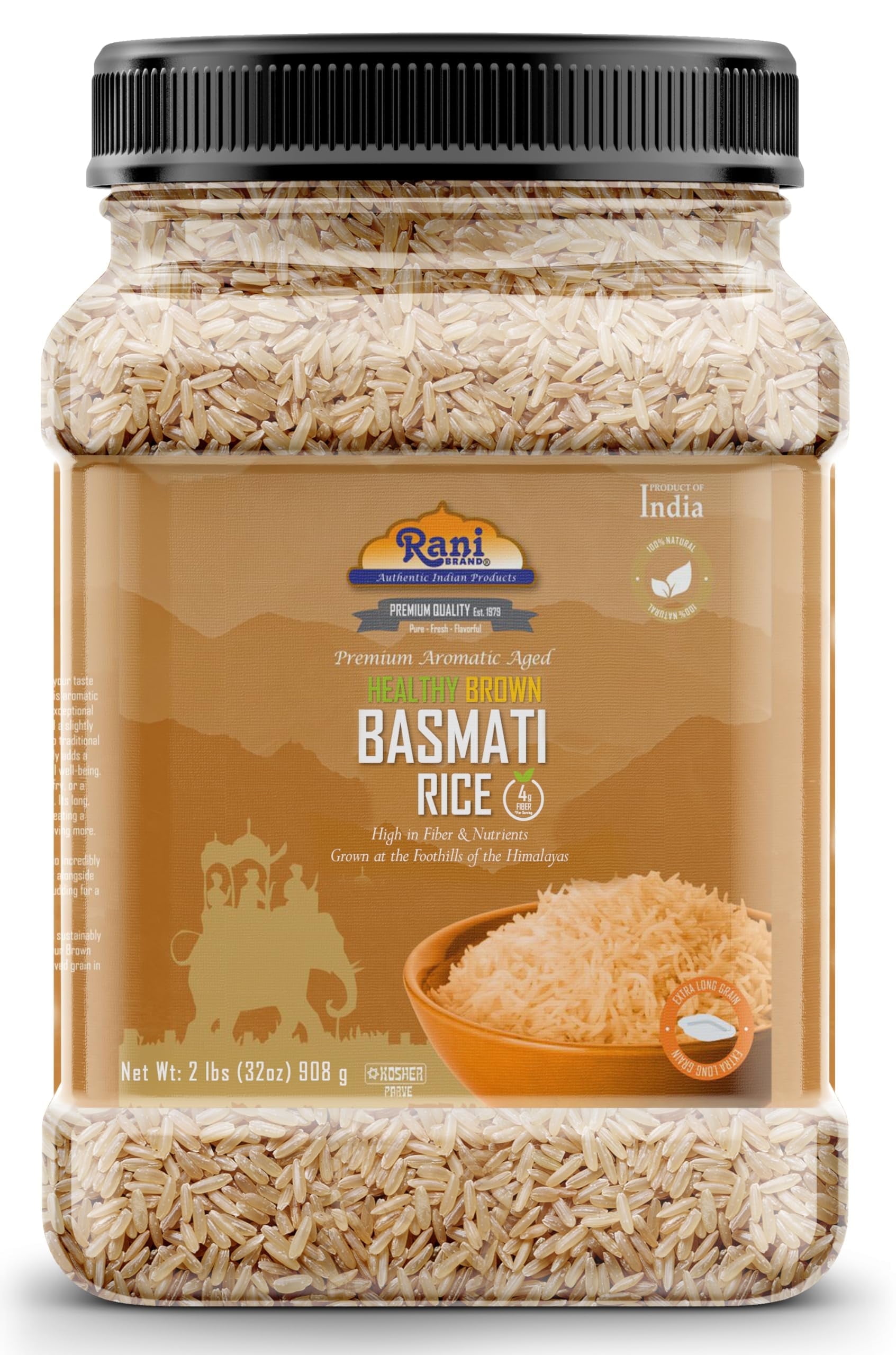 Rani Brown Basmati Rice Extra Long Aged 32oz (2lbs) 908g PET Jar ~ All ...