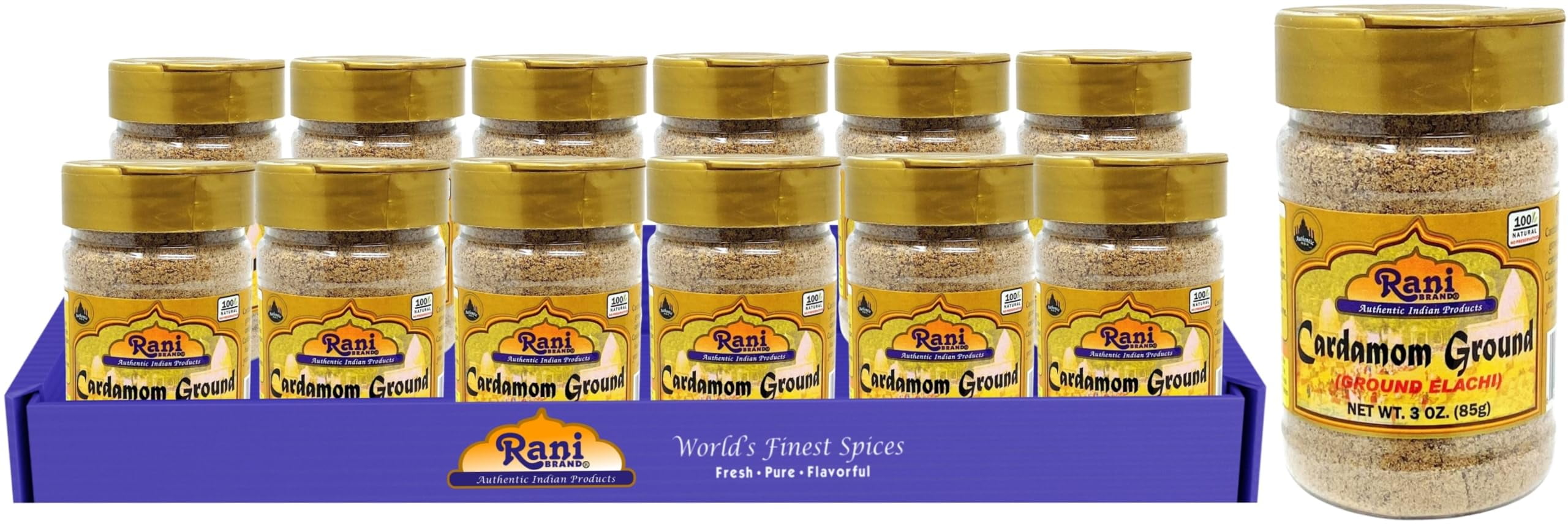 Rani Cardamom (Elachi) Ground, Powder Indian Spice 3oz (85g) PET Jar ...
