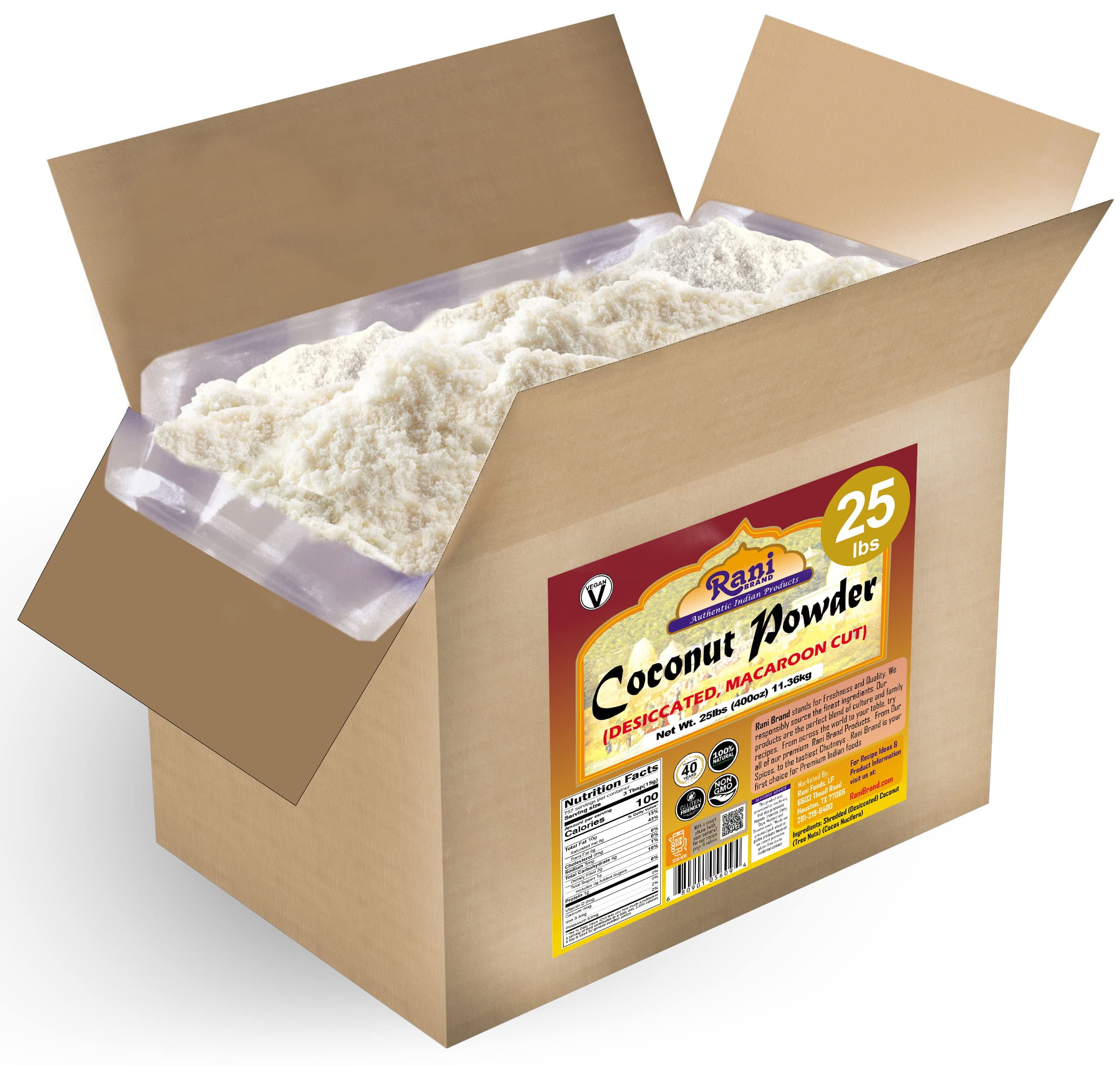 Rani Coconut Fine Powder (Desiccated, Macaroon Cut) 400oz (25lbs) 11 ...