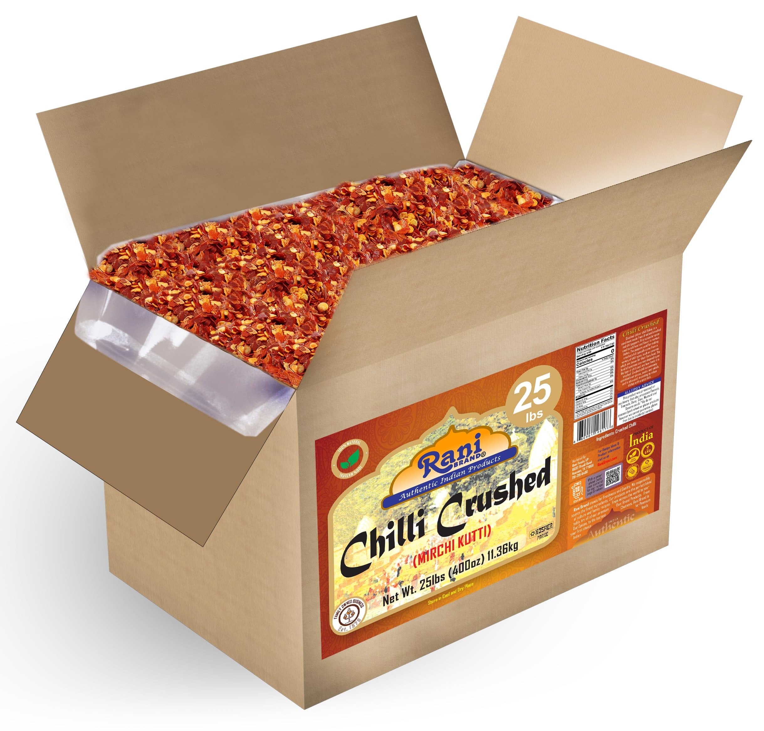 Rani Crushed Red Pepper Flakes Chilli (Pizza Type Cut) 400oz (25lbs) 11 ...