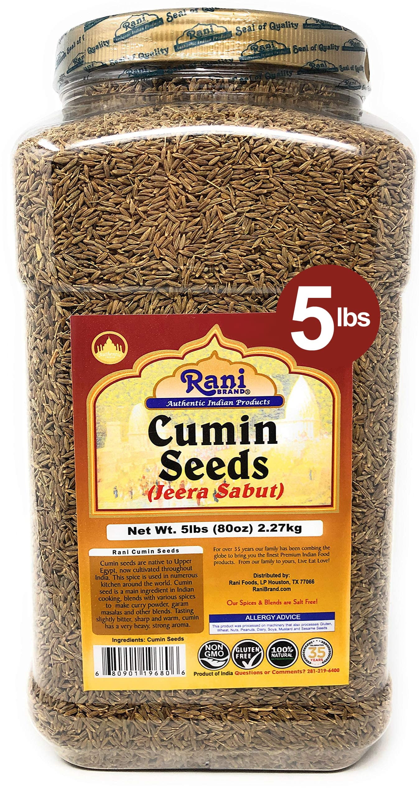 Rani Cumin Seeds Whole (Jeera) Spice 80oz (5lbs) 2.27kg Bulk PET Jar ...