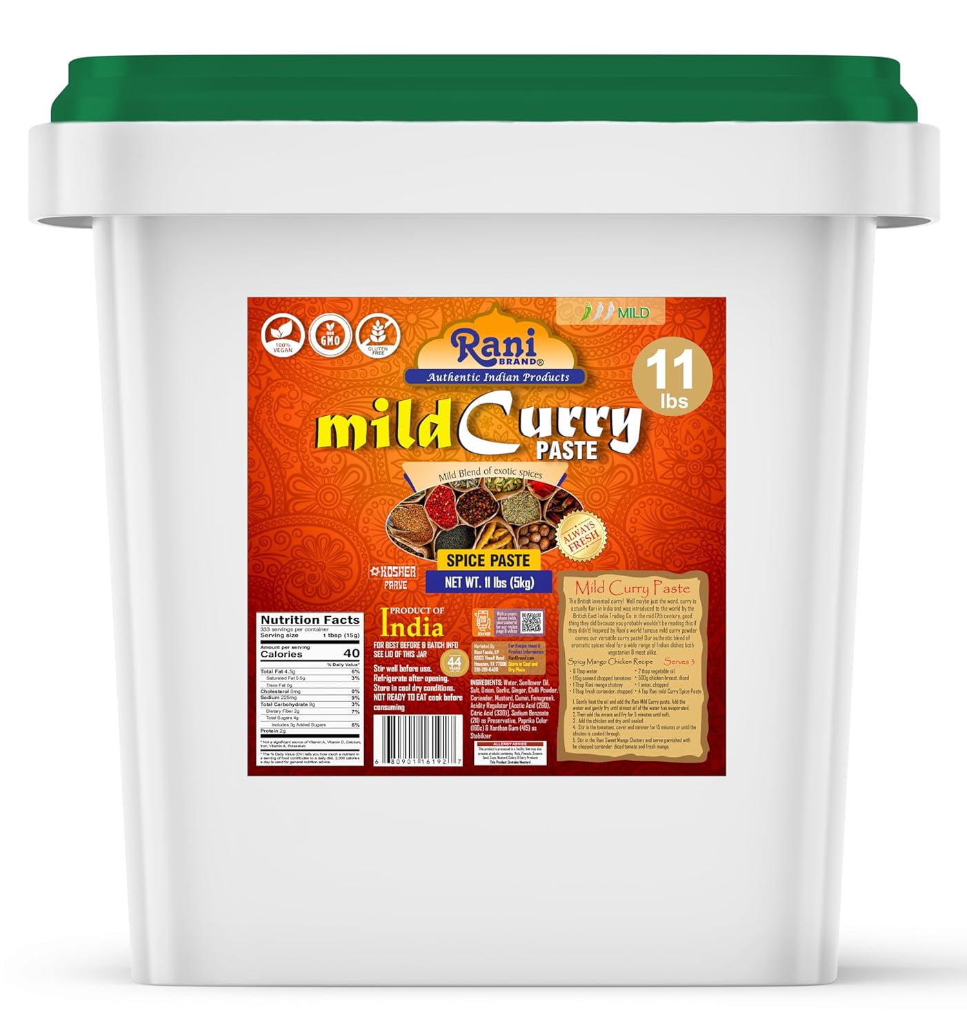 Rani Curry Paste MILD (Spice Paste) 176oz (11lbs) 5kg Bulk ~ No Colors ...