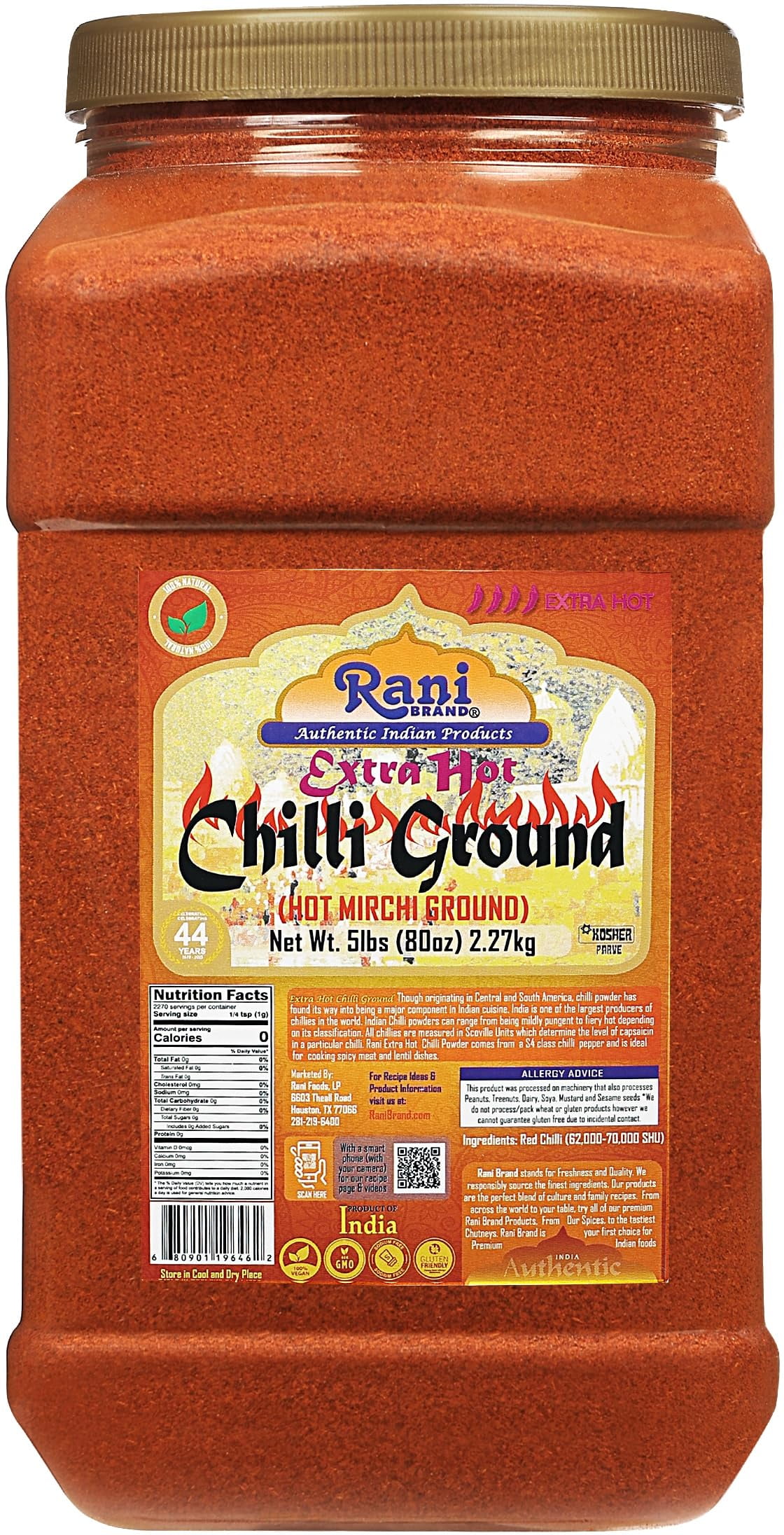 Rani Extra Hot Chilli Powder Indian Spice 80oz (5lbs) 2.27kg Bulk PET ...