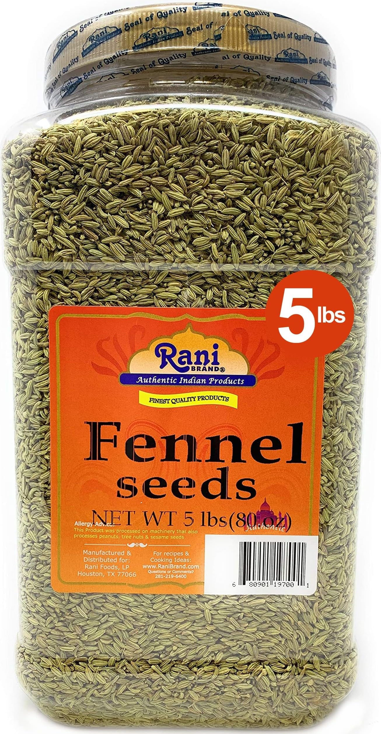 Rani Fennel Seeds (Saunf Sabut) Whole Spice 80oz (5lbs) 2.27kg Bulk PET ...